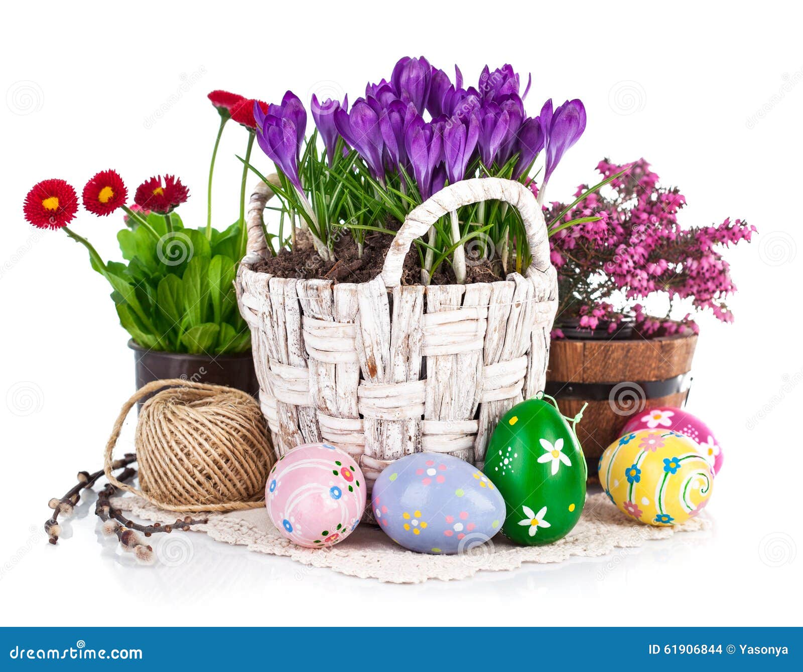Easter Eggs with Spring Flowers in Basket Stock Photo - Image of life ...
