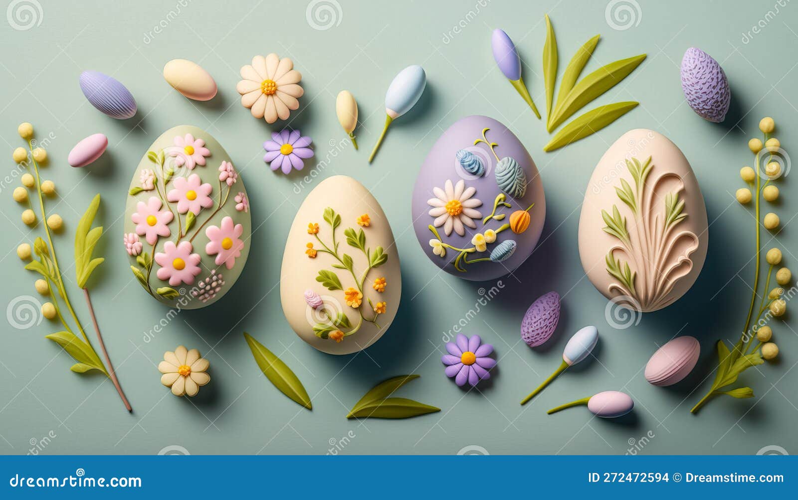 Easter Eggs with Spring Flowers on Pastel Background. Generative AI ...