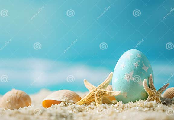 Easter Egg Seashells Starfish Beach Background Stock Illustration ...