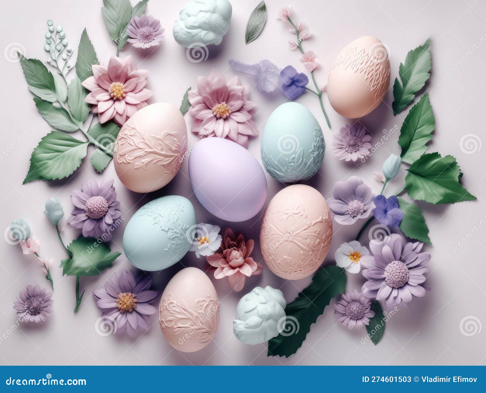 Easter Eggs with Sweets and Flowers. Happy Easter Concept Stock ...