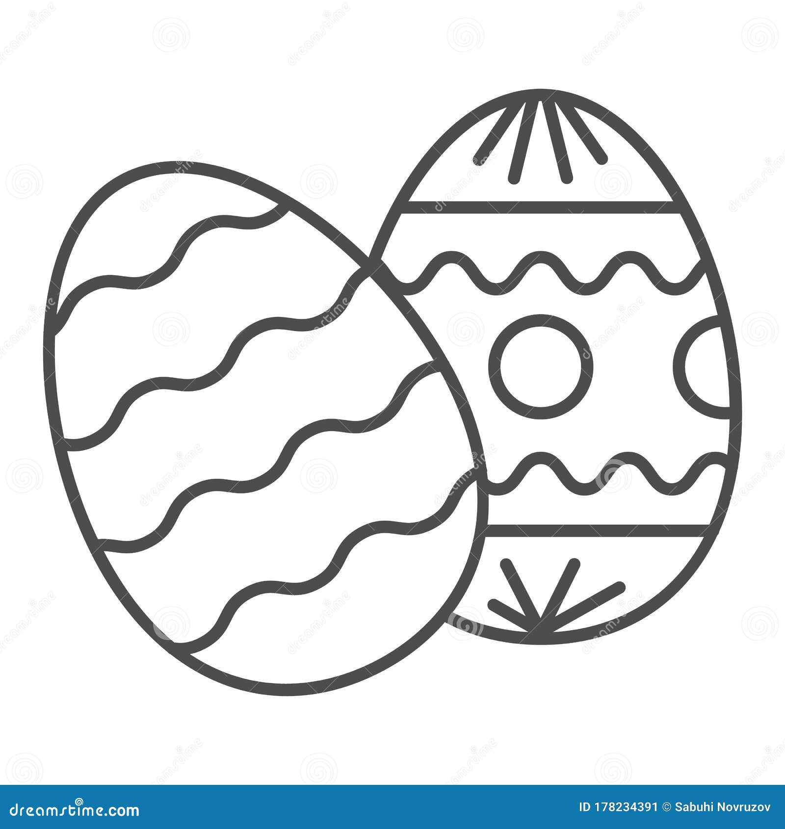 Easter Eggs Thin Line Icon. Two Traditional Egg Gift Wavy Pattern and ...