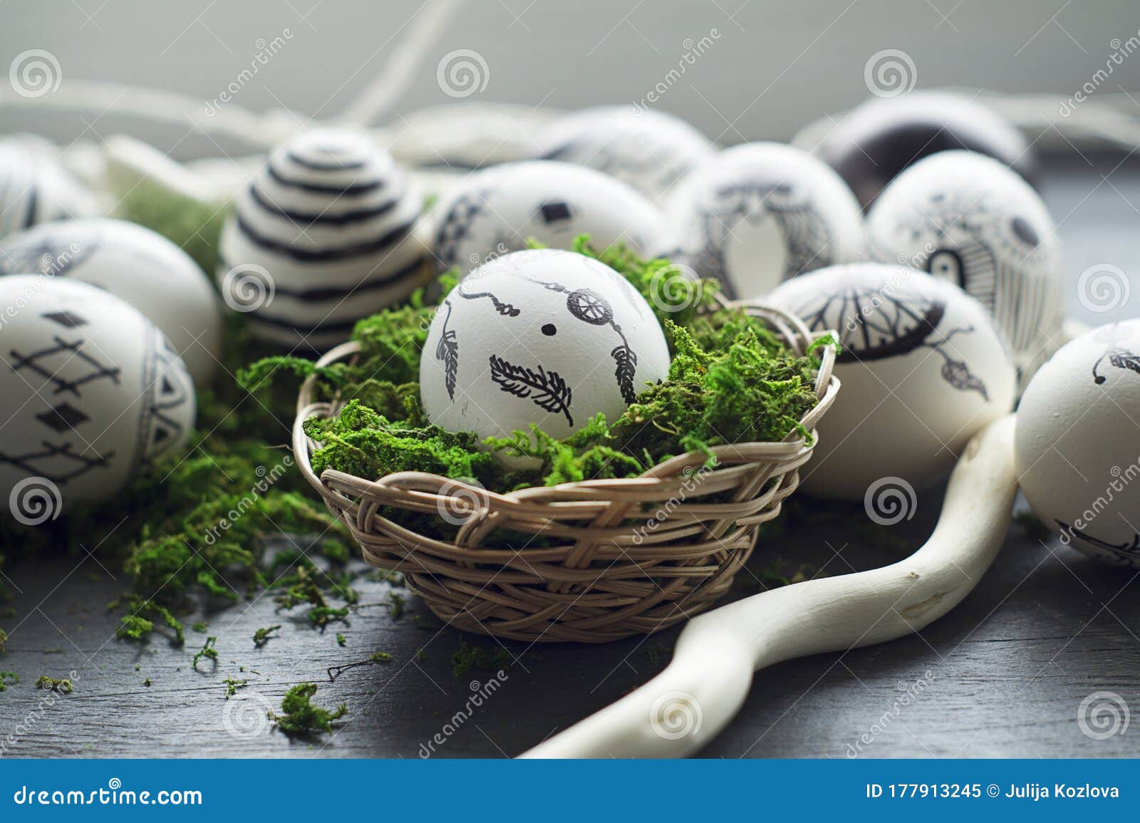 Easter Eggs with Traditional Indian Patterns in a Wicker Nest. Stock ...