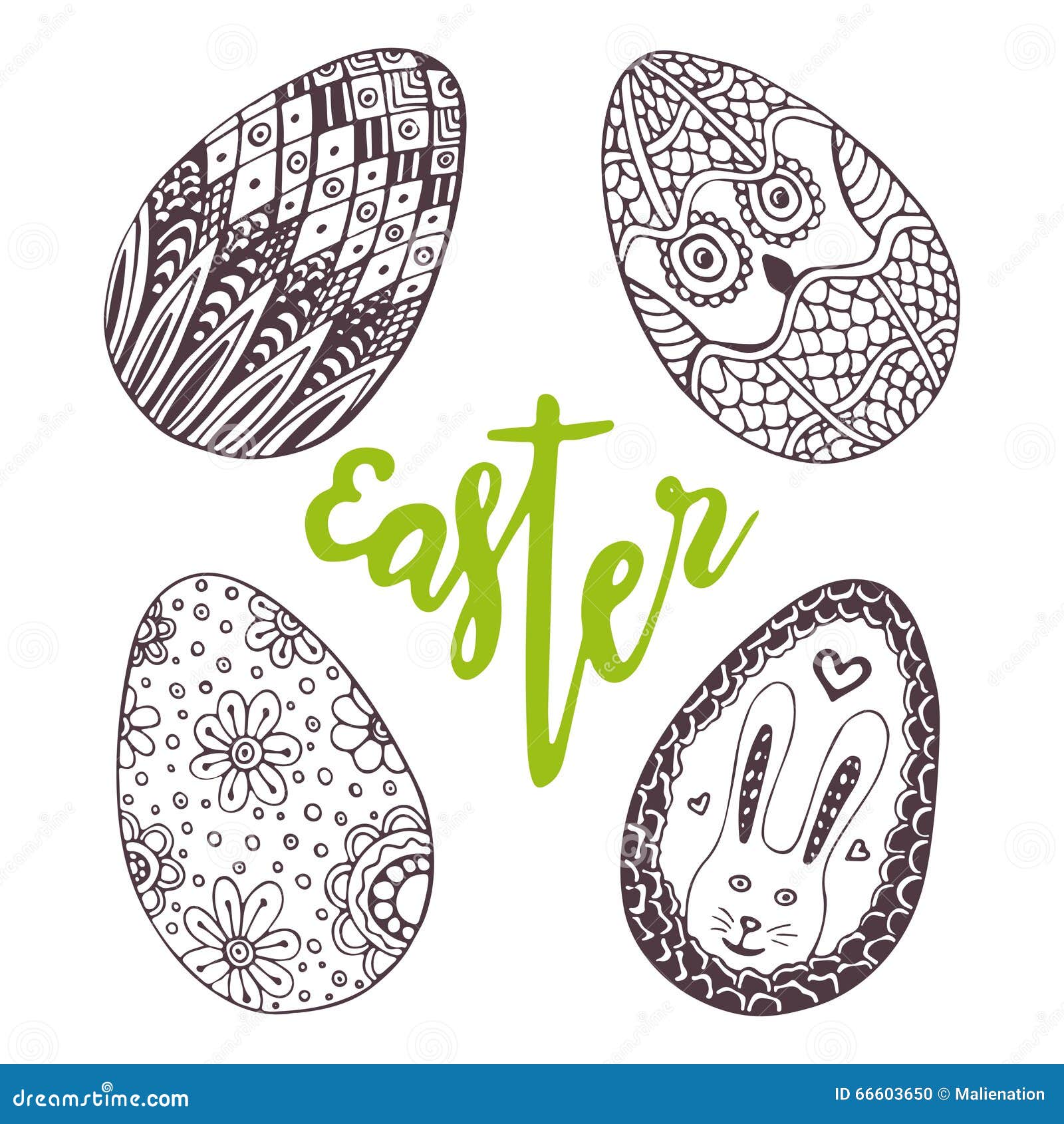 Easter Eggs. Unique Doodle Set with Lettering Easter. Holiday ...