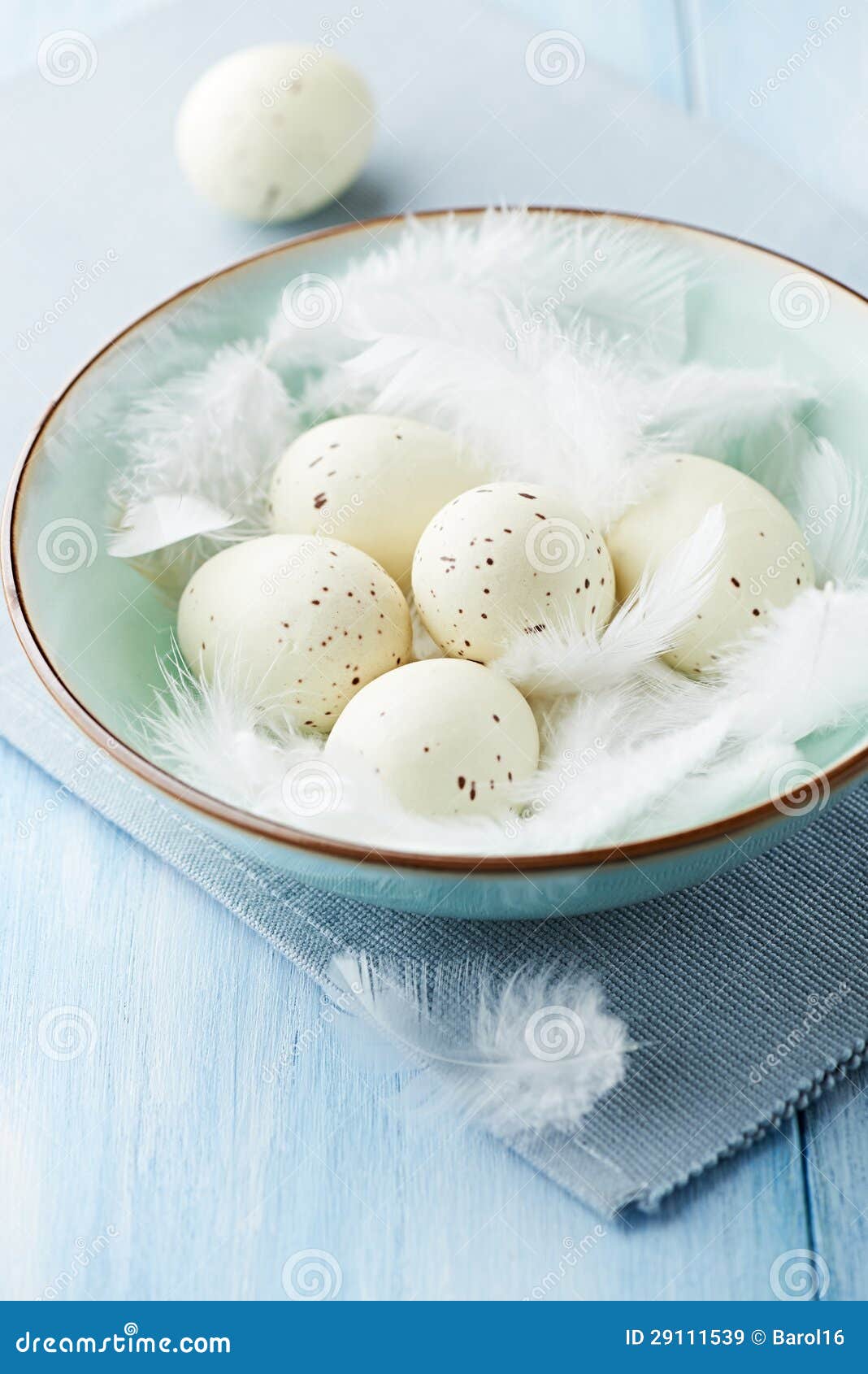 Easter Eggs with White Feathers Stock Image - Image of table, eggs ...