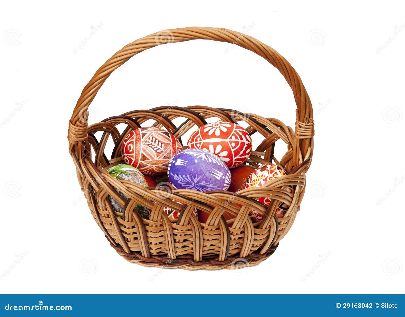 Easter Eggs in Wicker Basket Stock Photo - Image of basket, basketful ...
