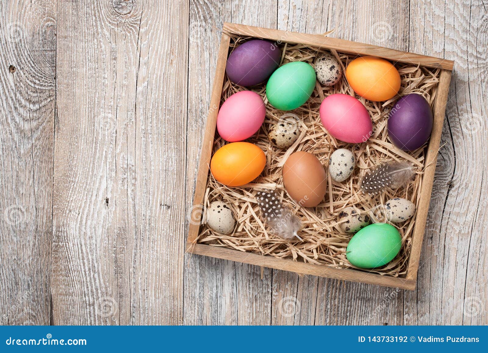 Easter eggs in wooden box stock photo. Image of colour - 143733192