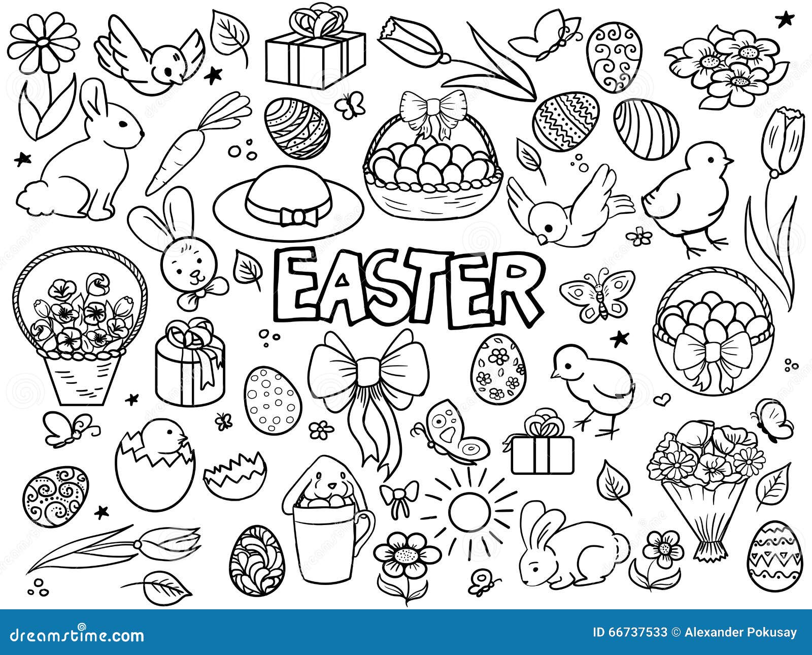 Easter Elements Arranged In Strip. Vector Linear Angel, Egg ...