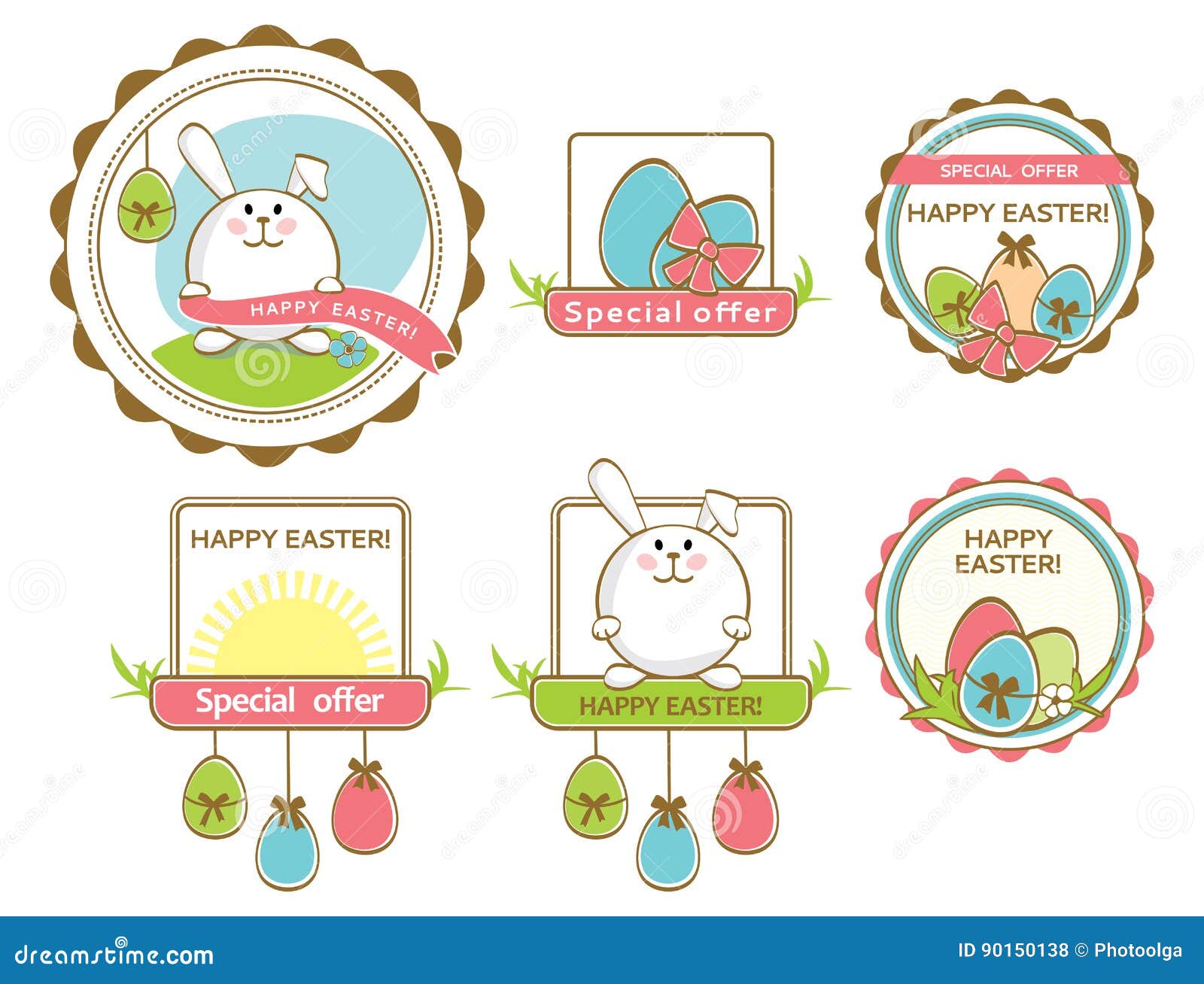 Easter Emblems. Easter Rabbit and Eggs. Simple Drawings. Easter Sticker ...