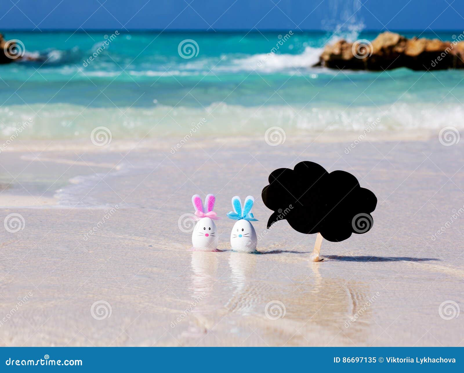 Easter, Estereggs on the Beach, Sand, Ocean and Sea Stock Image - Image ...