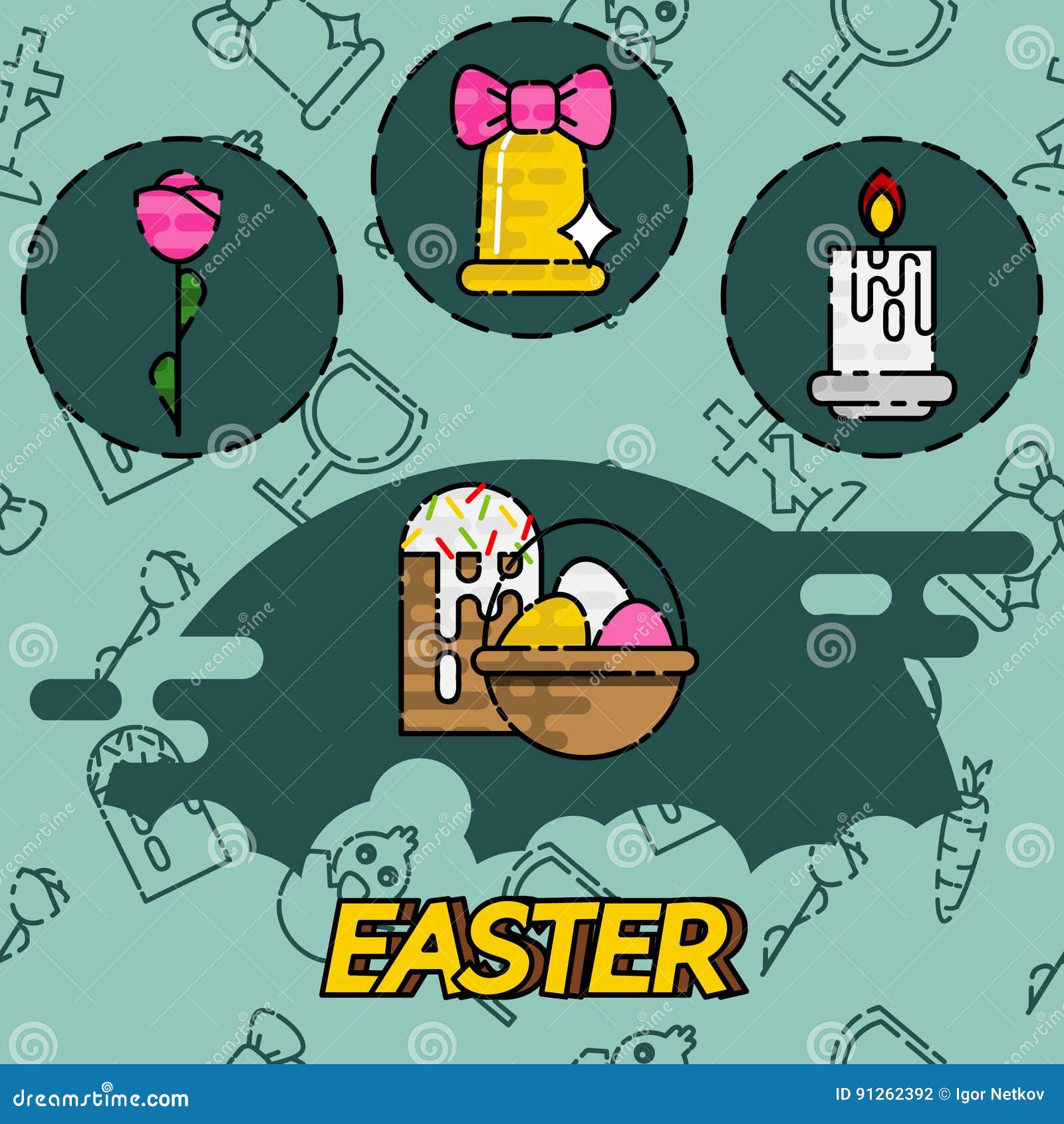 Easter flat concept icons stock vector. Illustration of greeting - 91262392