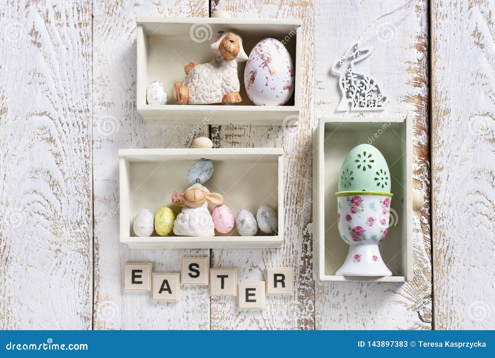 Easter Flat Lay with Decorations in 3 Small Drawers Stock Image - Image ...