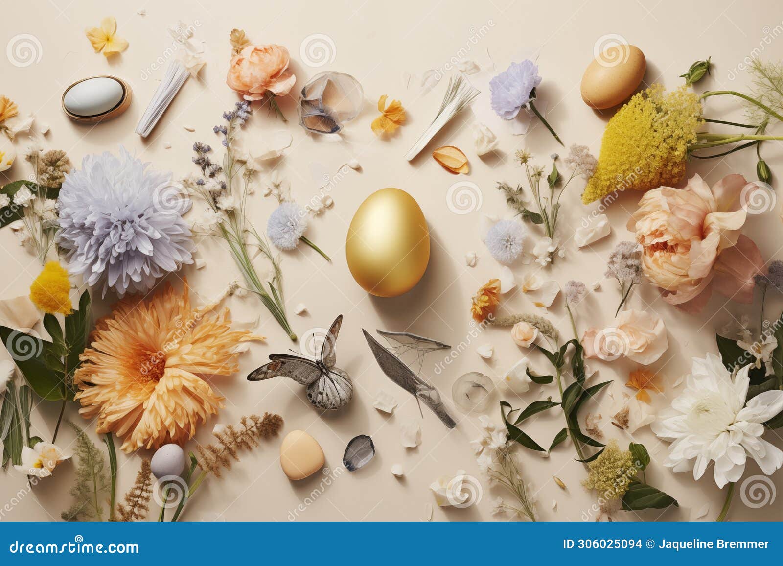 A Easter Flat Lay with a Golden Egg in the Middle Stock Illustration ...
