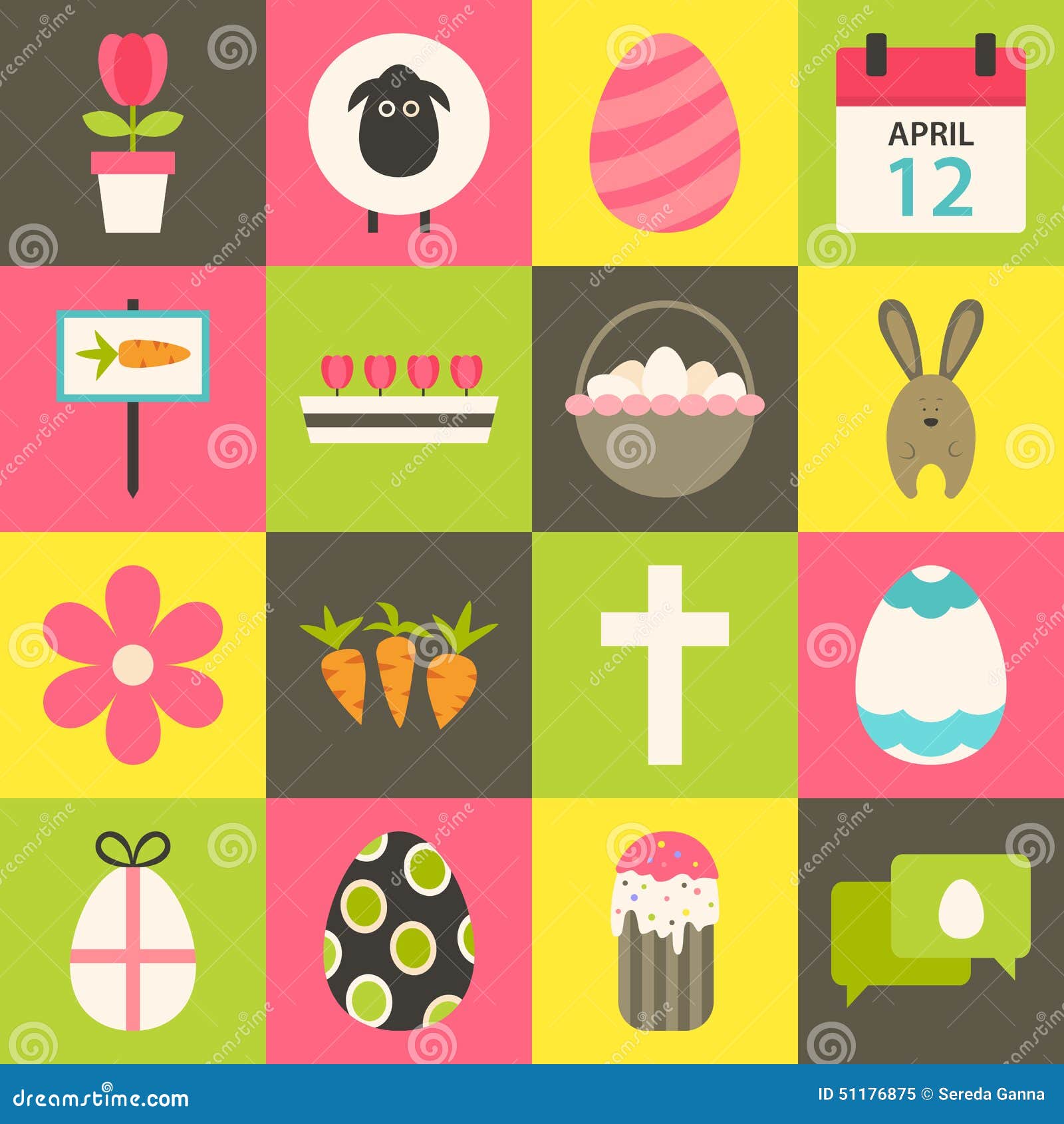 Easter Flat Stylized Icon Set 3 Stock Vector - Illustration of easter, april: 51176875