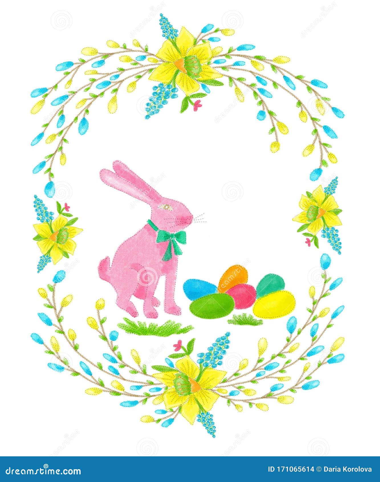Easter Floral Frame with Rabbit and Eggs Stock Illustration ...
