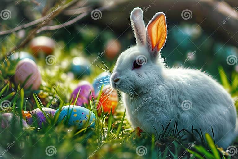 Easter bunny in the grass stock illustration. Illustration of festive ...