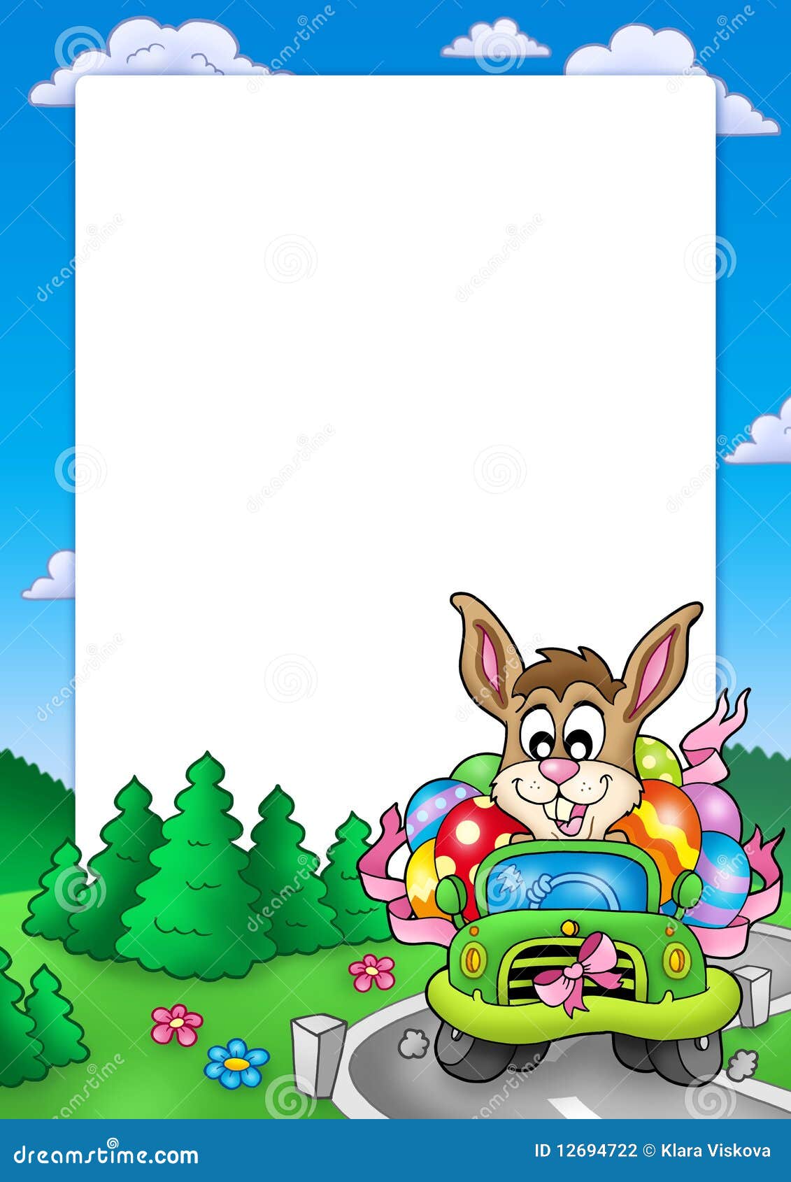 Easter Frame with Bunny Driving Car Stock Illustration - Illustration ...