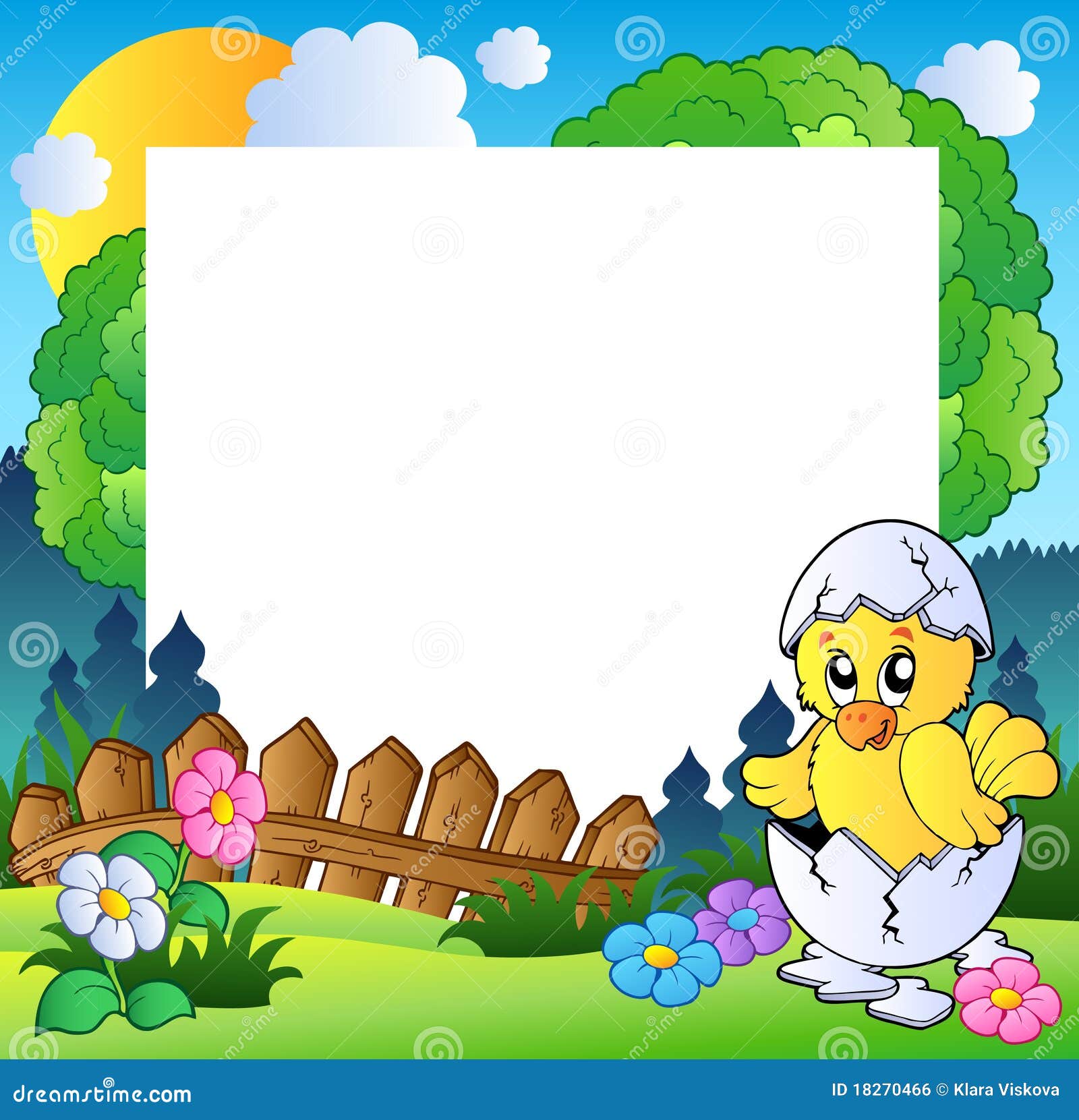 Easter Frame with Cute Chicken Stock Vector - Illustration of character ...