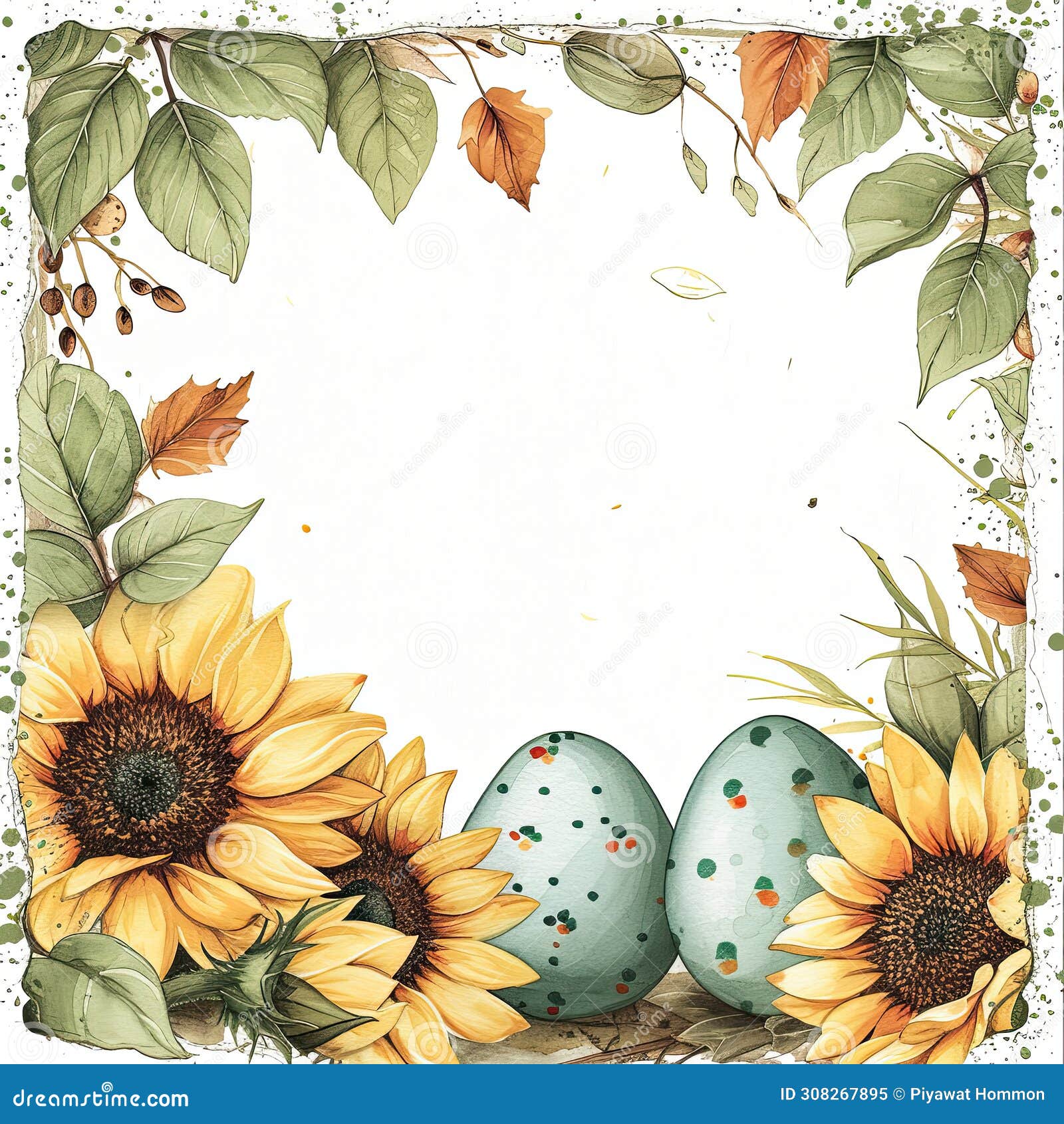 Easter Frame with Sunflowers and Eggs. Vector Illustration Stock ...