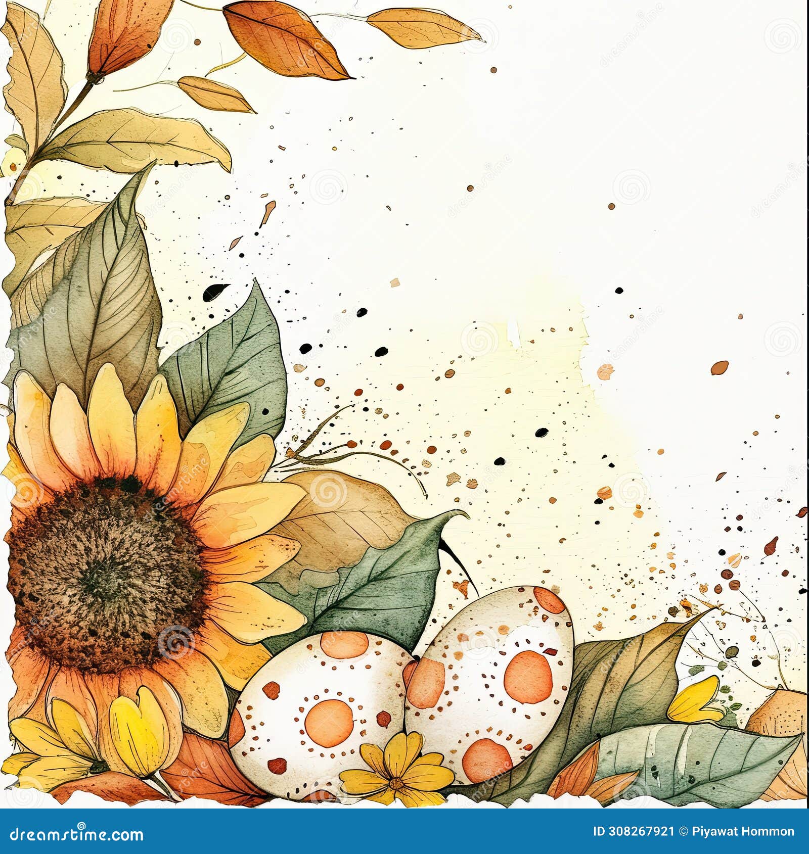 Easter Frame with Sunflowers and Eggs. Vector Illustration Stock ...