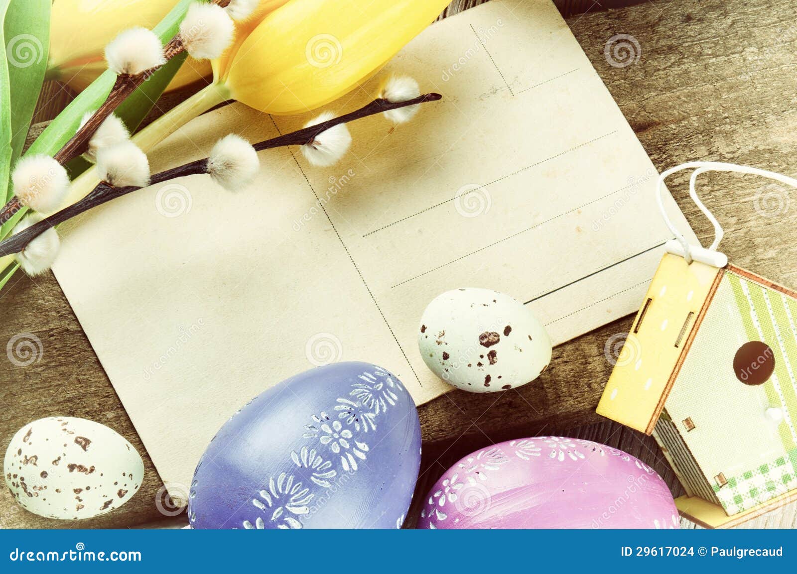 Easter Frame with Vintage Postal Card Stock Photo - Image of festive ...