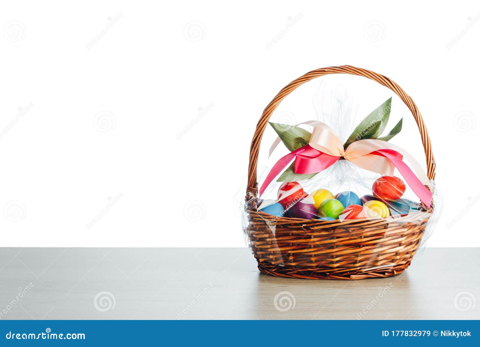 Easter Gift Basket with Multicolor Eggs, White Background Stock Image ...
