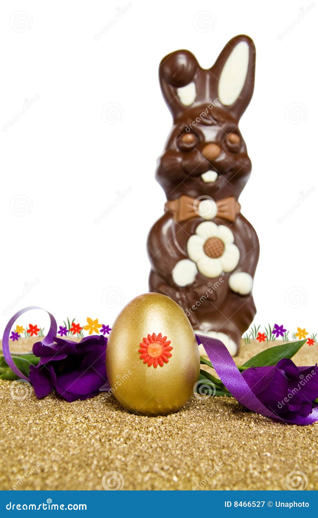 Easter Golden Egg with Chocolate Bunny Over White Stock Image - Image ...