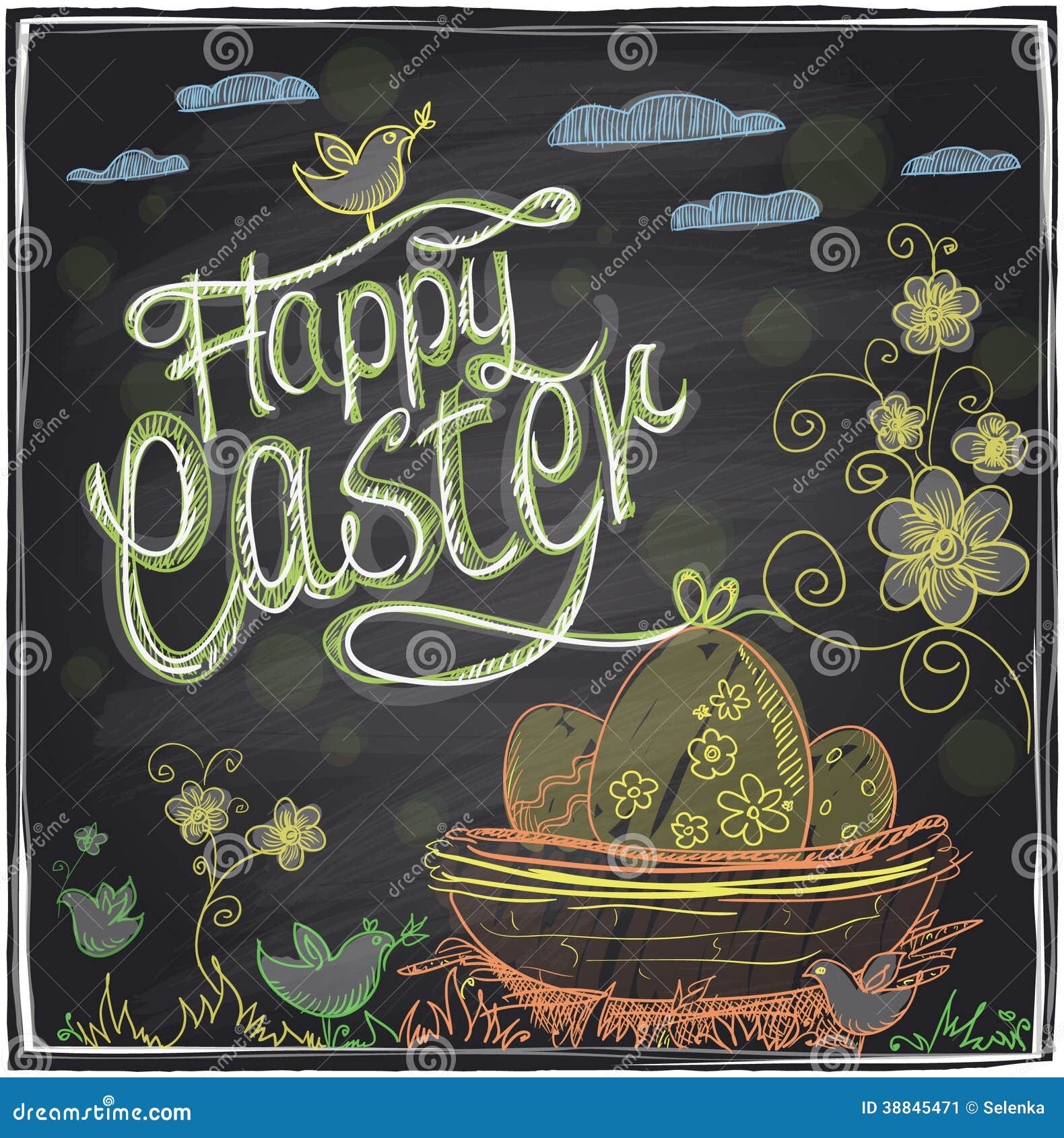 Easter Graphic on a Chalkboard. Stock Vector - Illustration of april ...