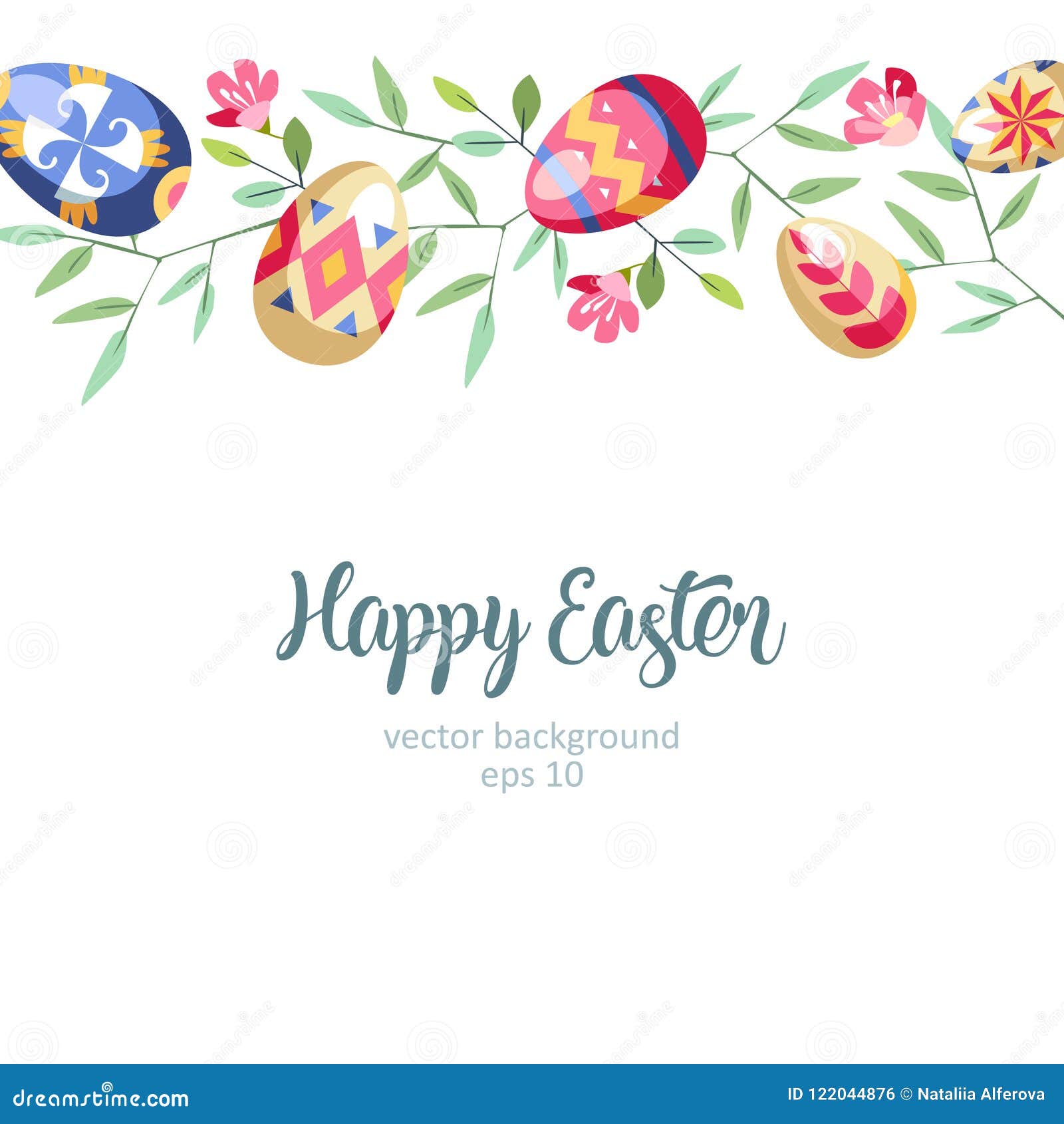 Easter Great Horizontal Floral Background with Colored Easter Eggs ...