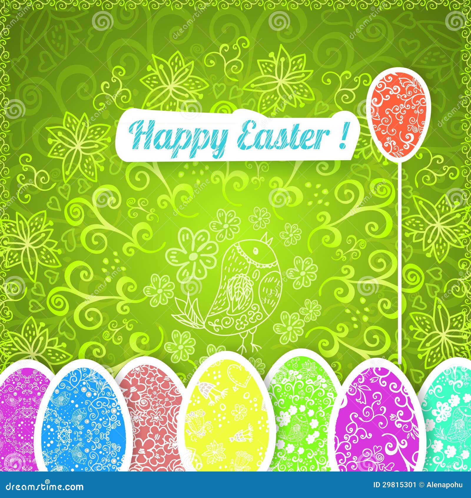 Easter Green Background with Ornament Eggs Stock Vector - Illustration ...