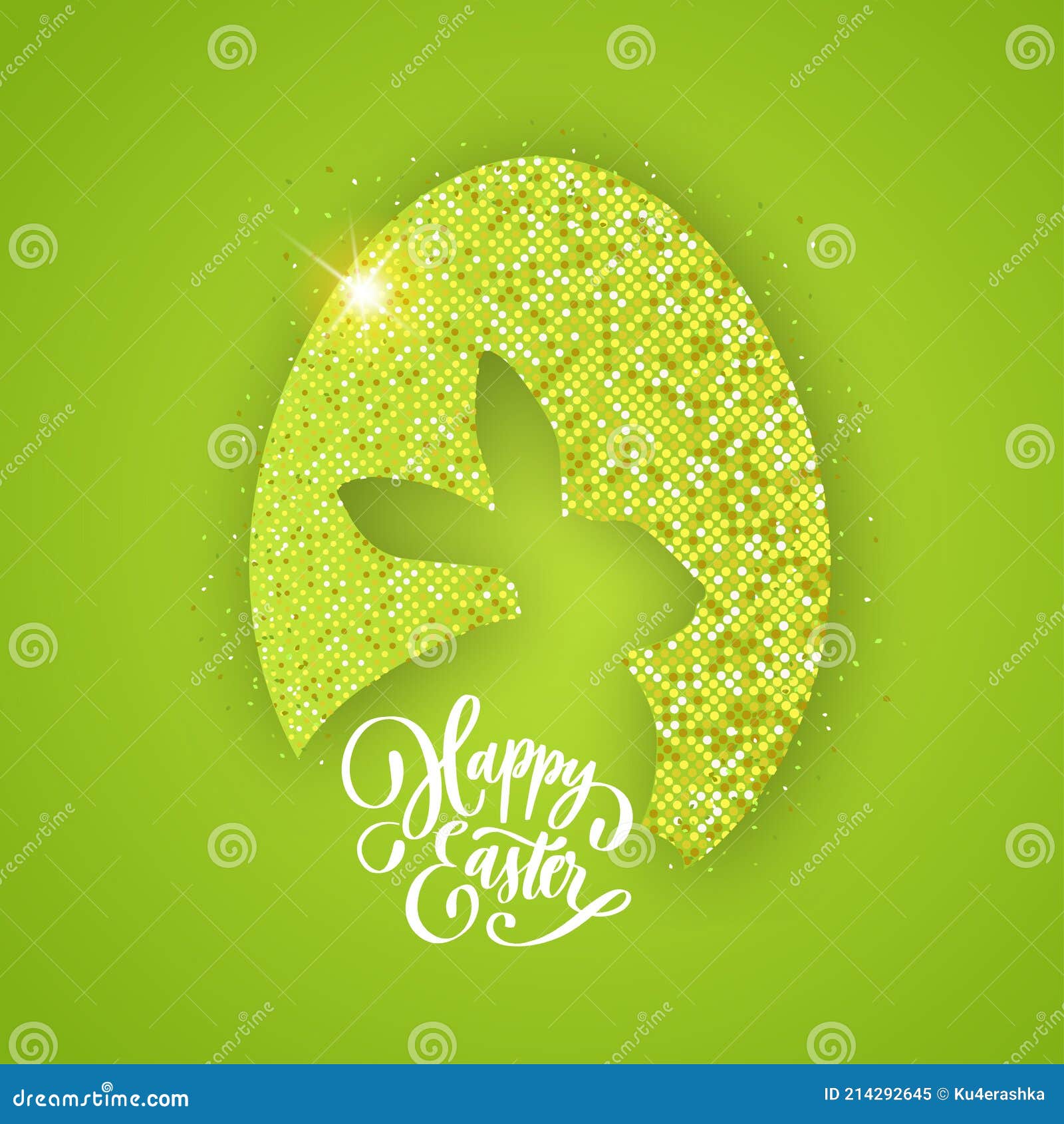 Easter Green Background with Realistic Egg, Confetti, Bunny Silhouette ...