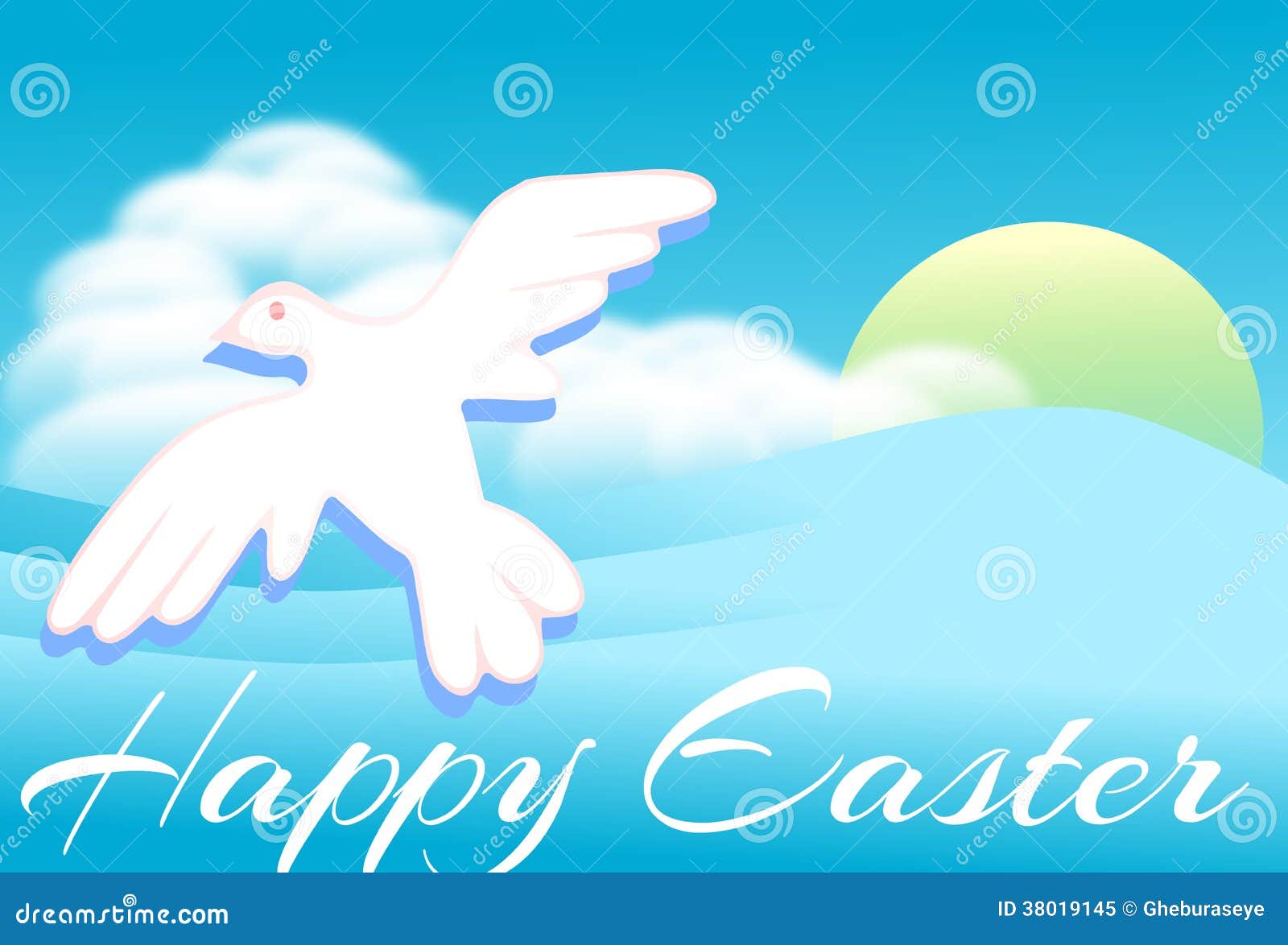 Easter Greeting Card with Dove in Sky Stock Illustration - Illustration ...