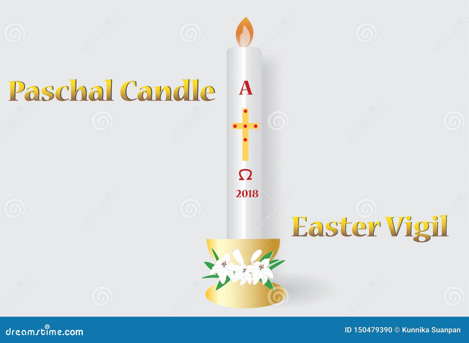 Easter Greeting Card with the Burning Candle Stock Vector ...