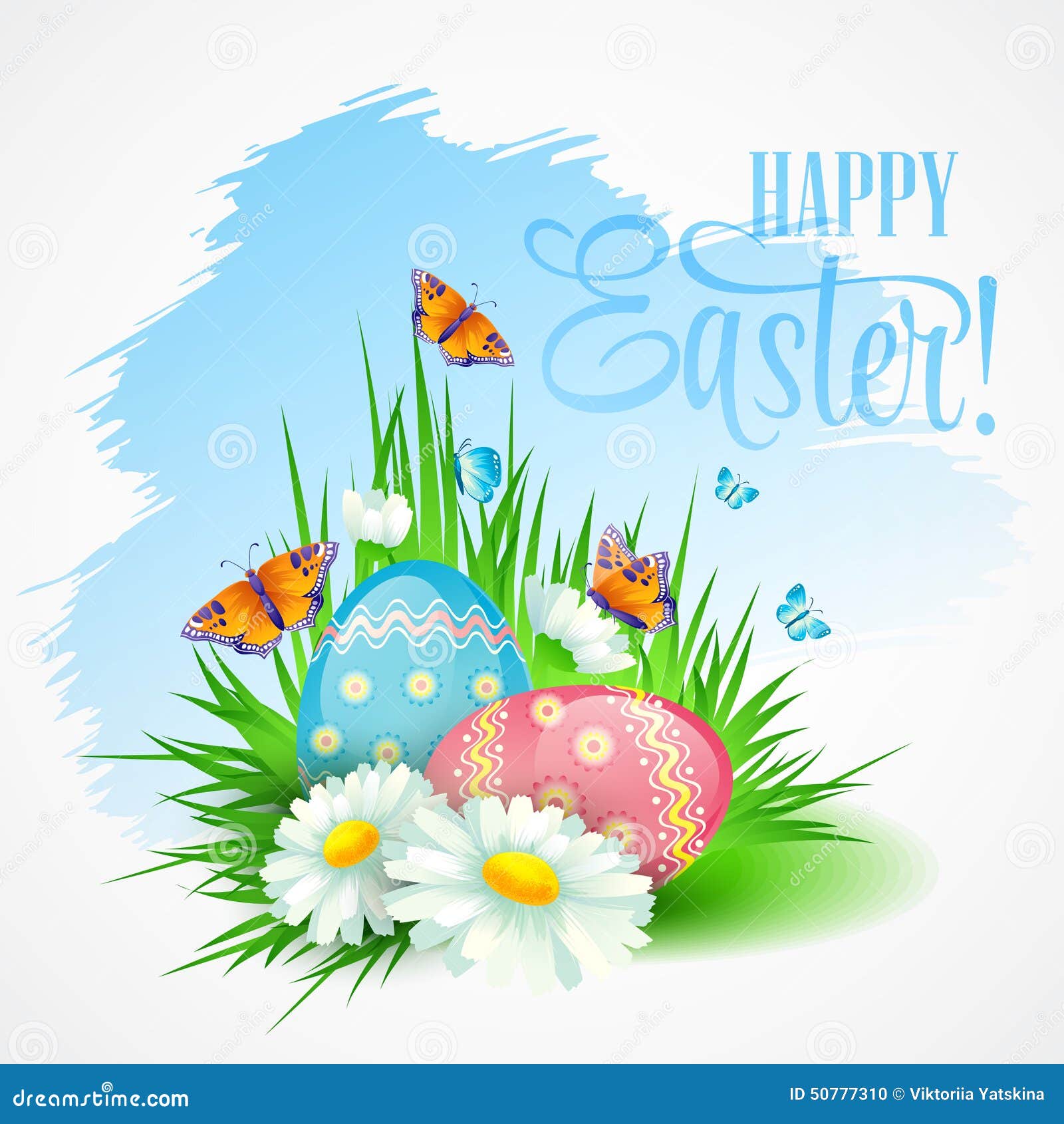 Easter Greeting Card with Daisies and Eggs. Vector Stock Vector ...