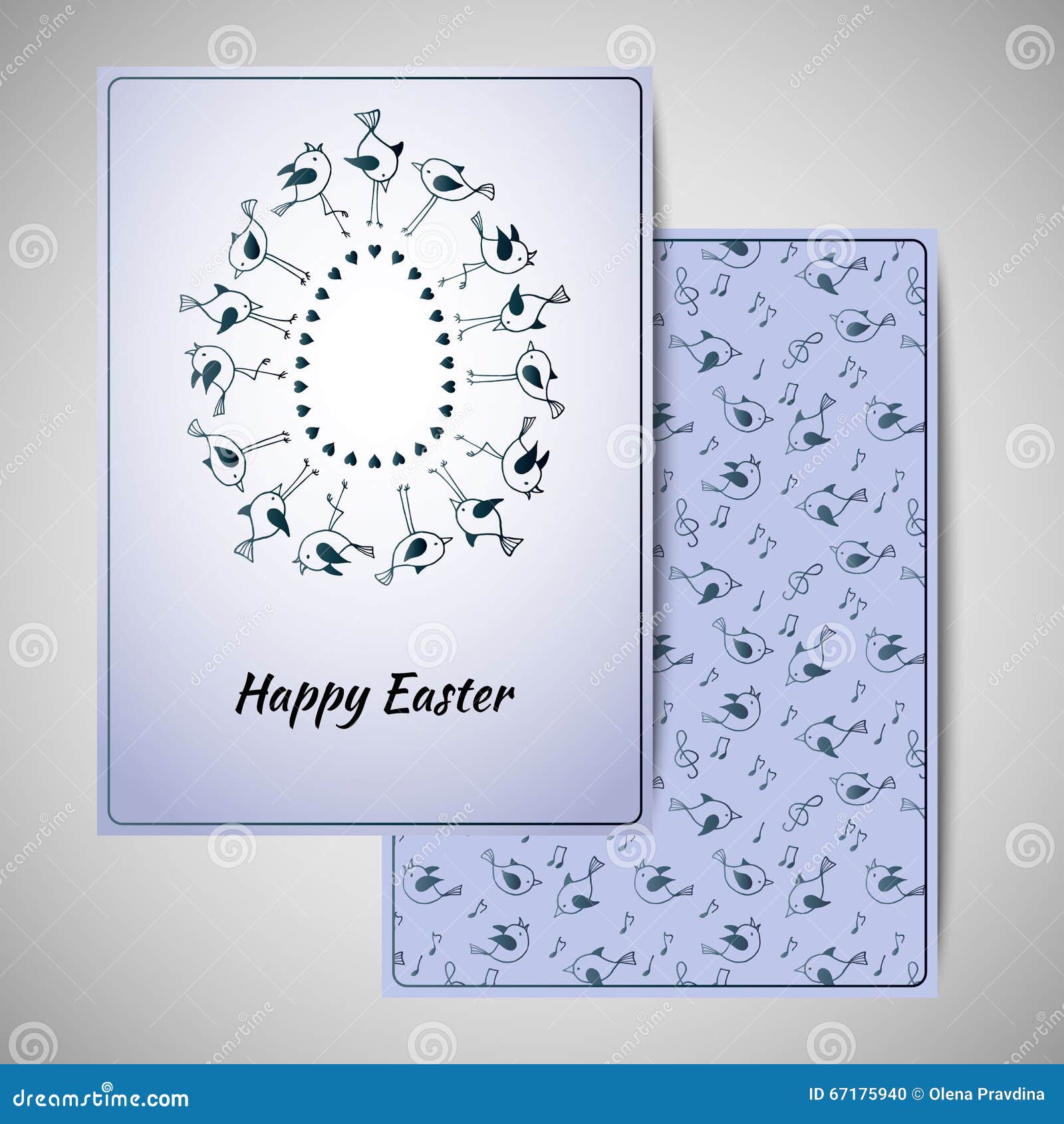 Easter Greeting Card Design with Cute Birds. Stock Vector ...
