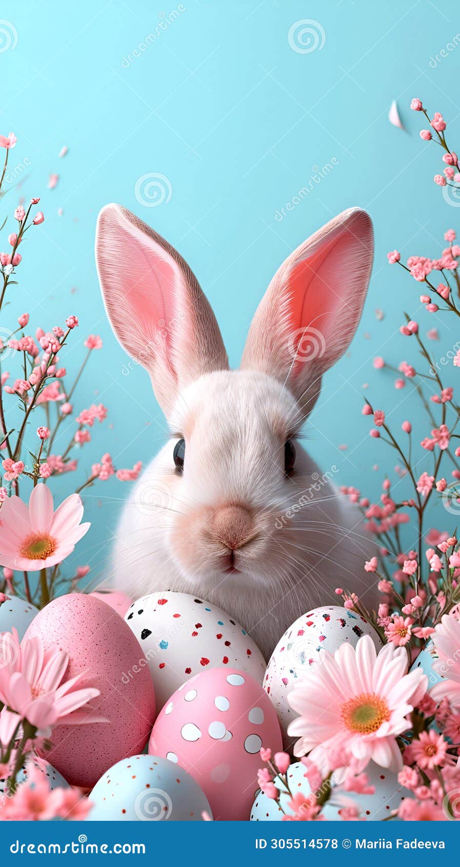 Easter Greeting Card, Easter Bunny on a Blue Background. Stock Photo ...