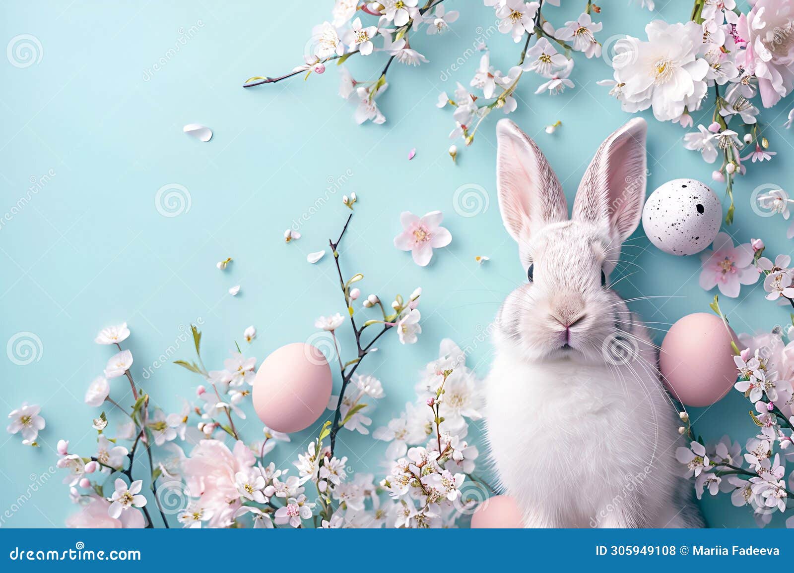 Easter Greeting Card, Easter Bunny on a Blue Background. Stock Photo ...