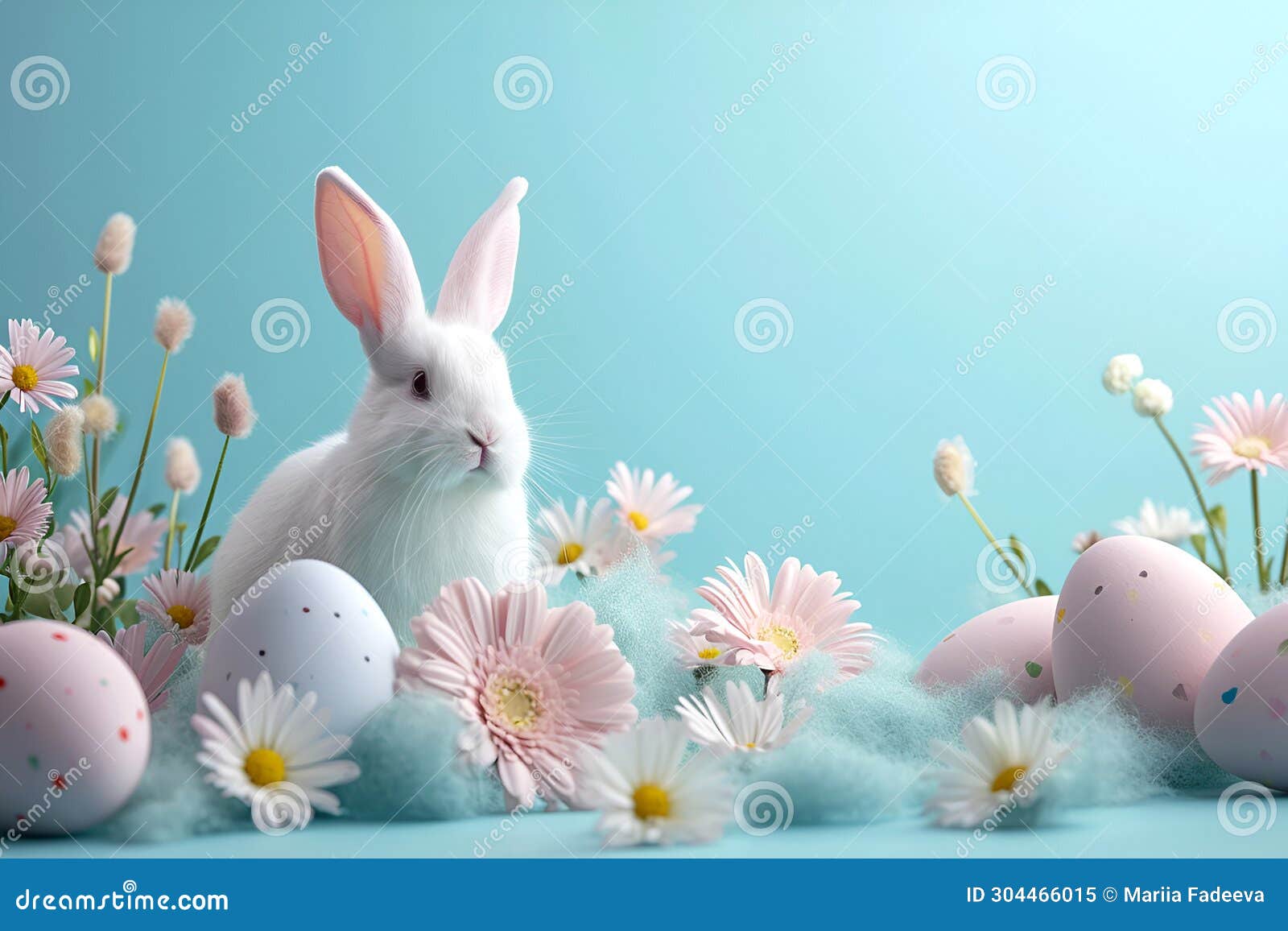 Easter Greeting Card, Easter Bunny on a Blue Background. Stock Image ...
