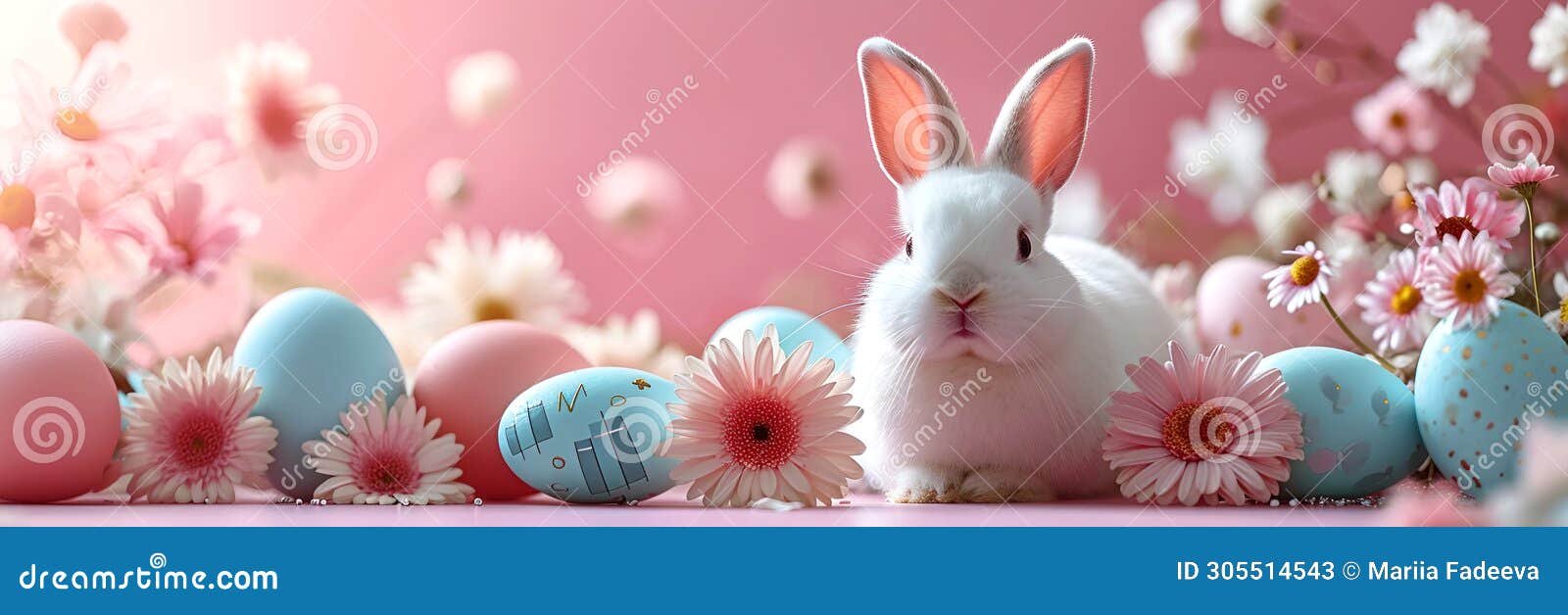 Easter Greeting Card Easter Bunny On A Pink Background Banner Stock Illustration