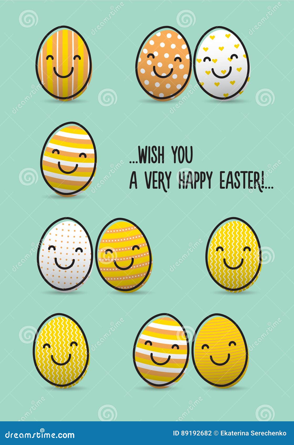 Easter Greeting Card with Smiley Eggs Stock Vector - Illustration of ...