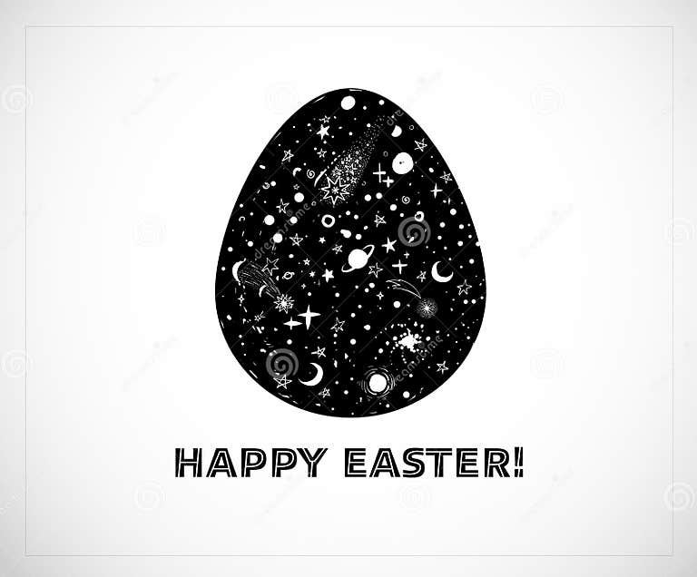 Easter Greeting Card with Space Elements in Big Egg. Vector ...