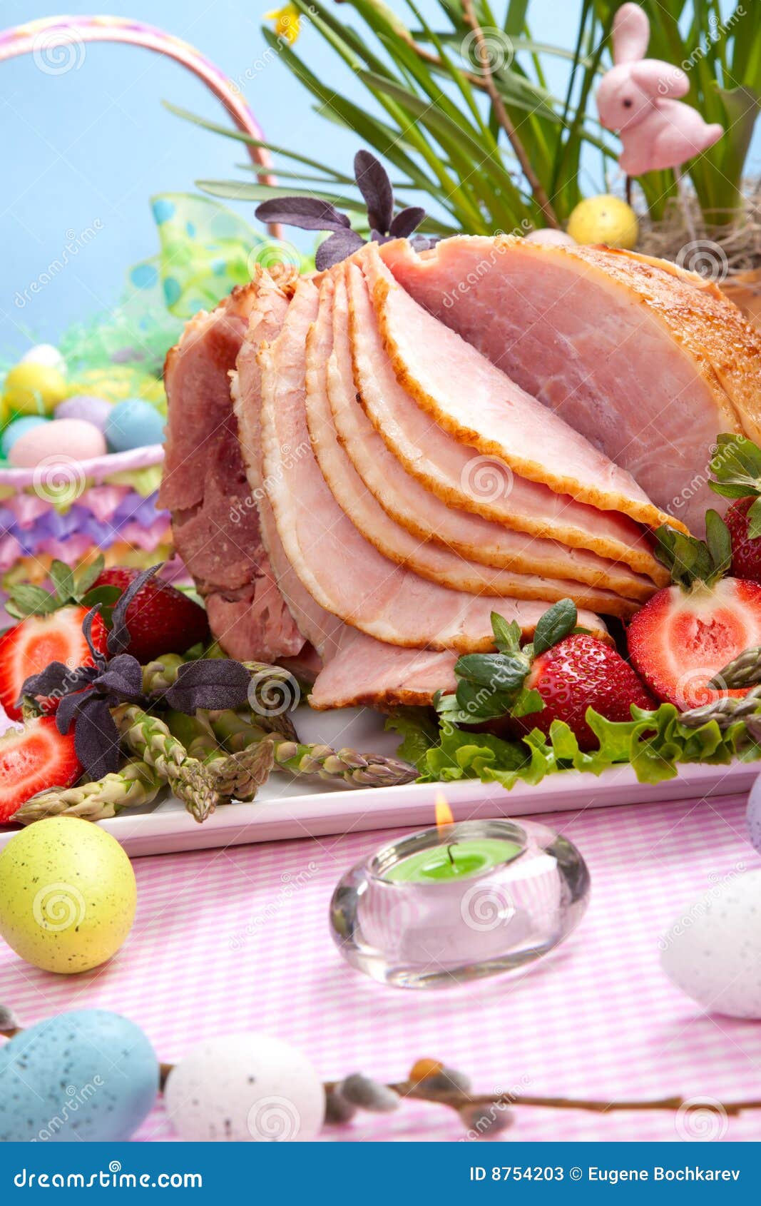 Easter ham stock image. Image of fruit, bouquet, basket - 8754203