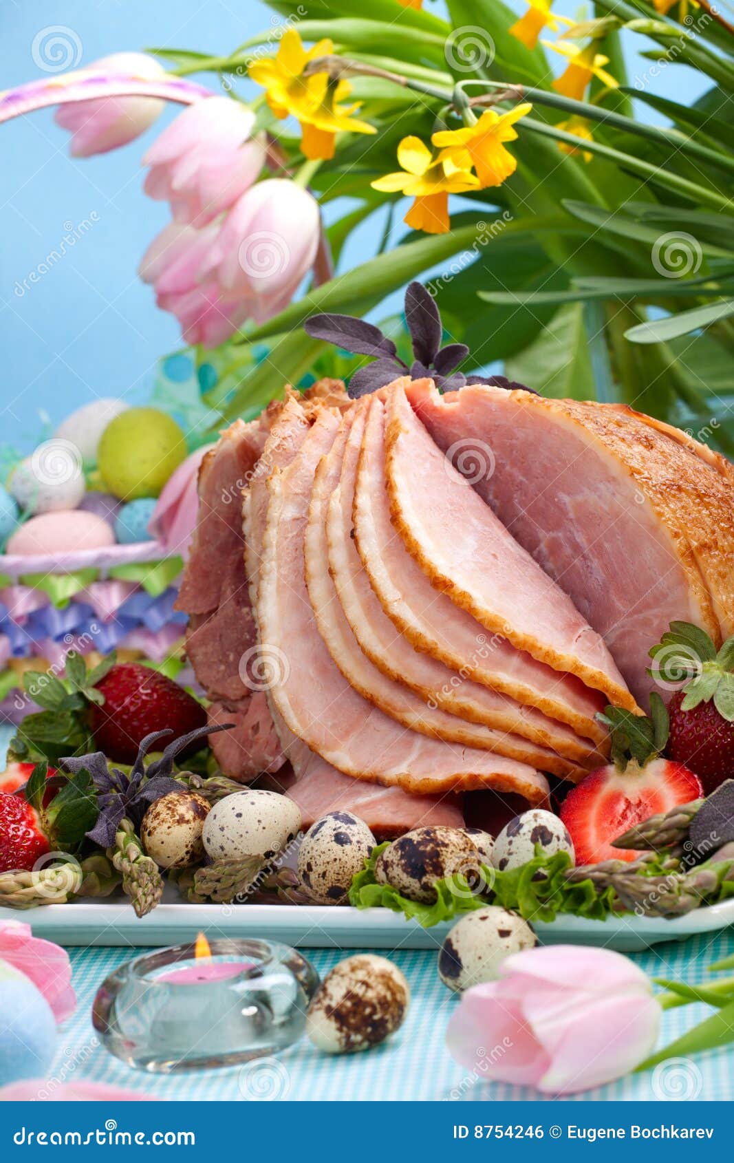 Easter ham stock photo. Image of food, easter, meal, candle - 8754246