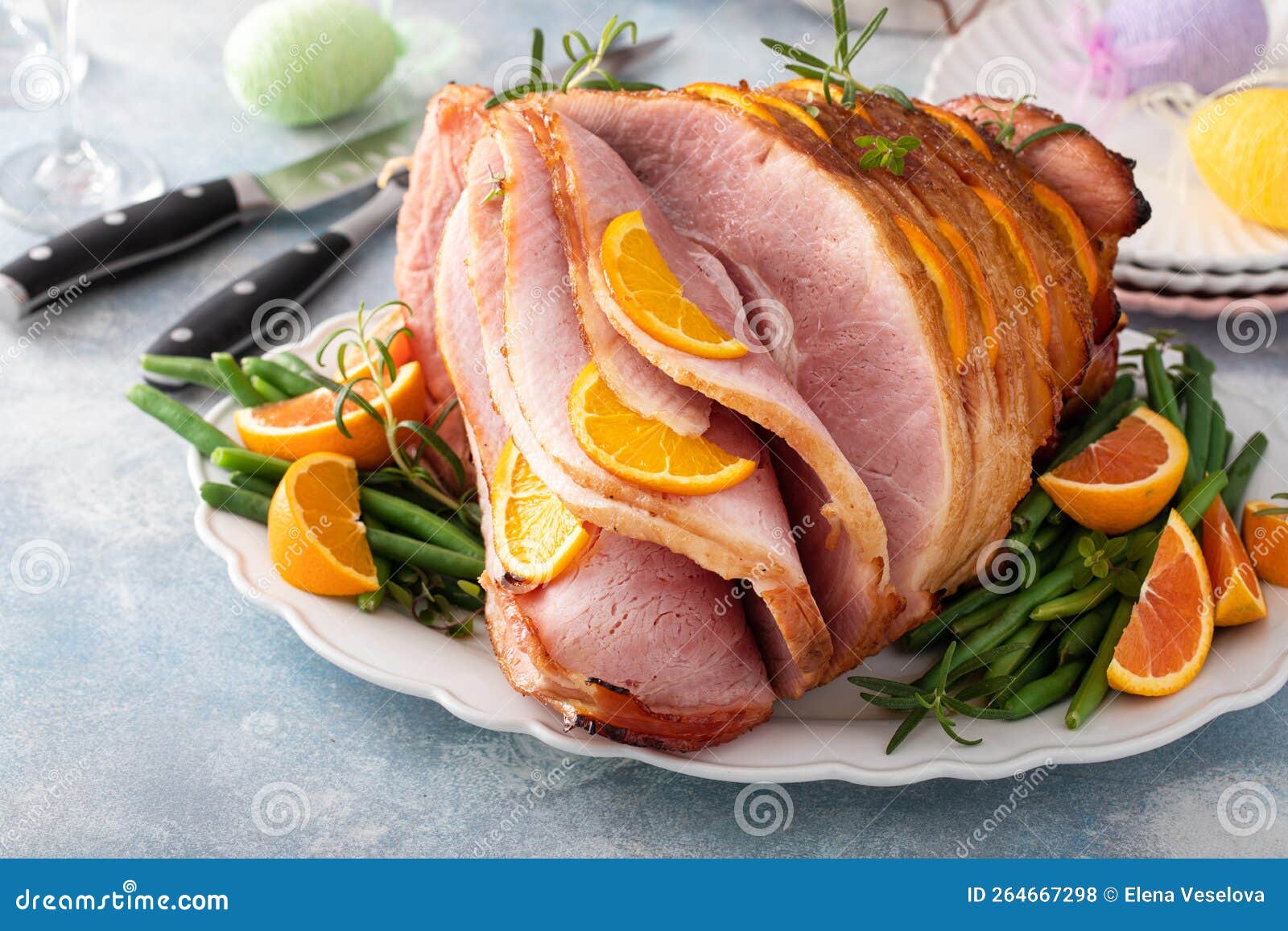 Easter Ham Stuffed with Orange Slices, Spiral Sliced Glazed Ham Stock ...