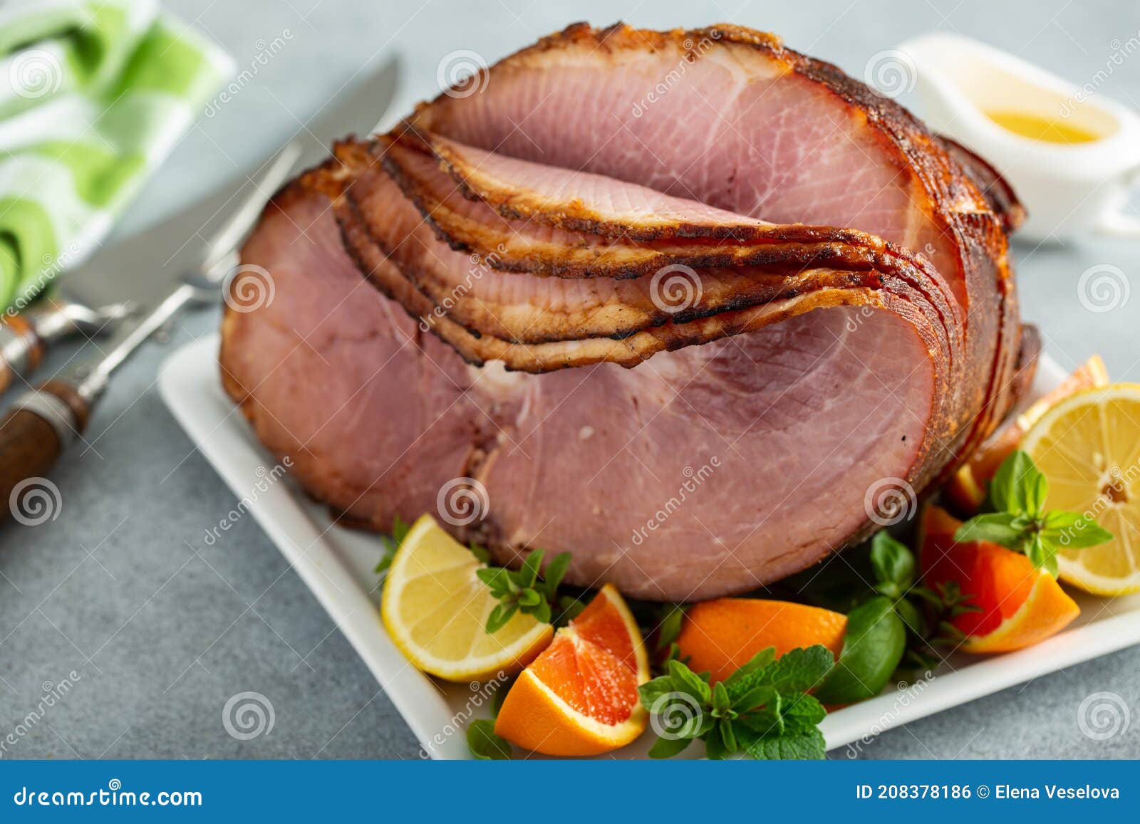 Easter ham on the table stock photo. Image of easter - 208378186