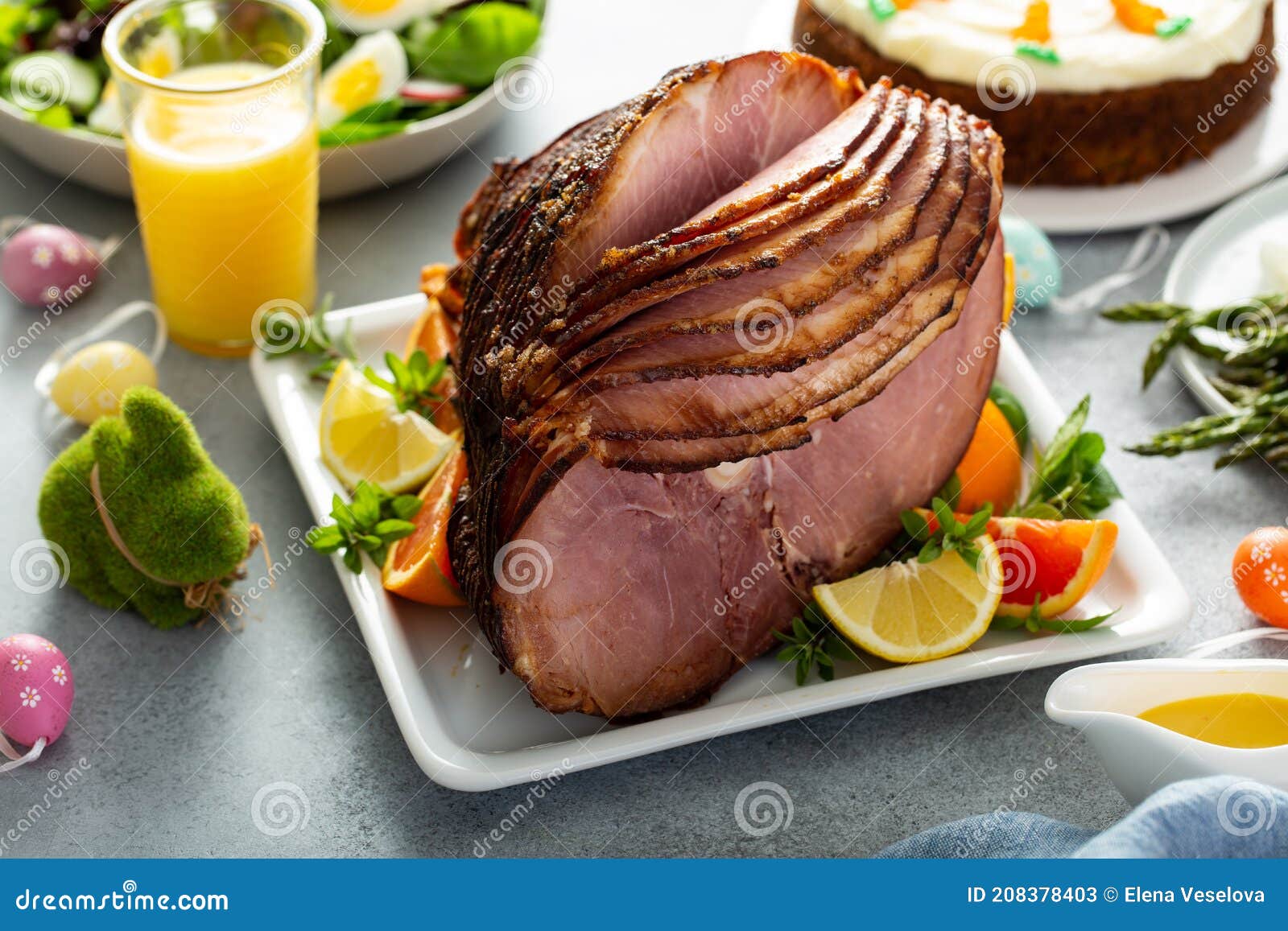 Easter ham on the table stock image. Image of spring - 208378403