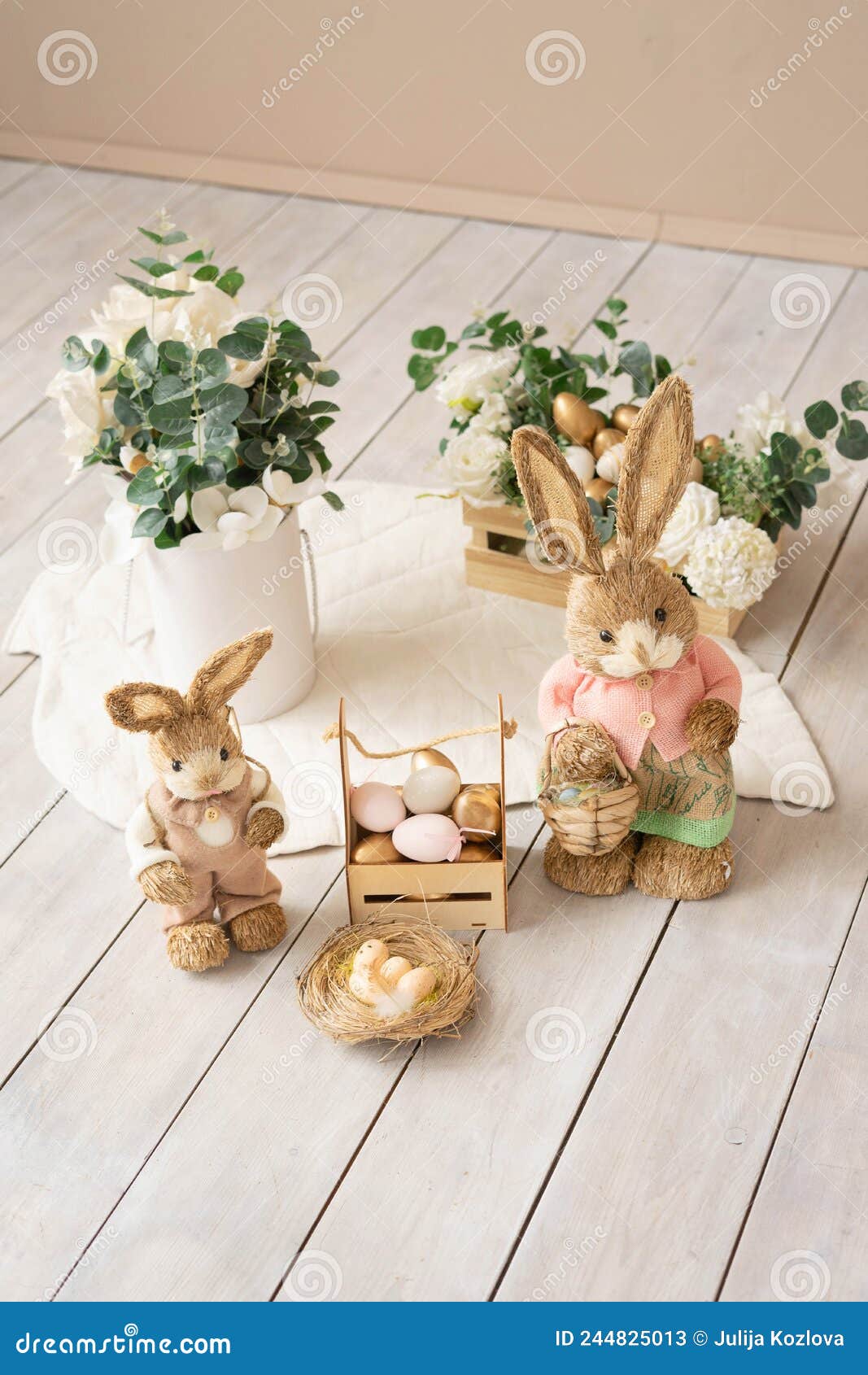Easter Hay Bunnies: Mother and Son in an Easter Decorative Composition ...