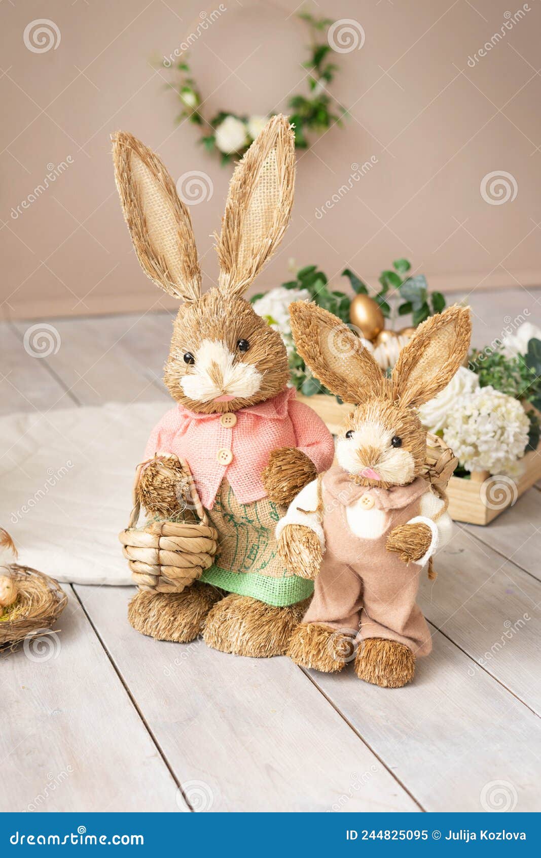 Easter Hay Bunnies: Mother and Son in an Easter Decorative Composition ...