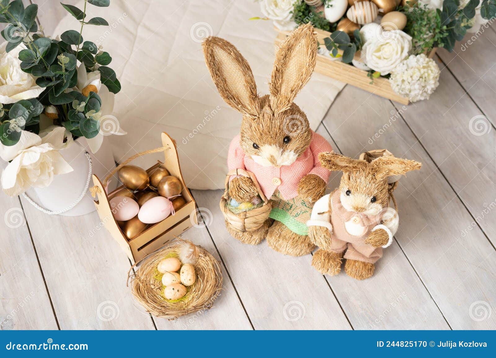 Easter Hay Bunnies: Mother and Son in an Easter Decorative Composition ...