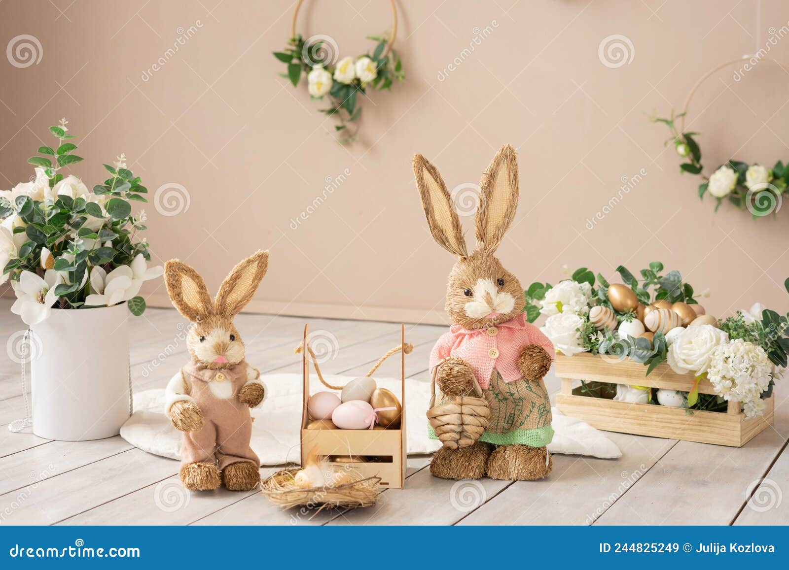 Easter Hay Bunnies: Mother and Son in an Easter Decorative Composition ...