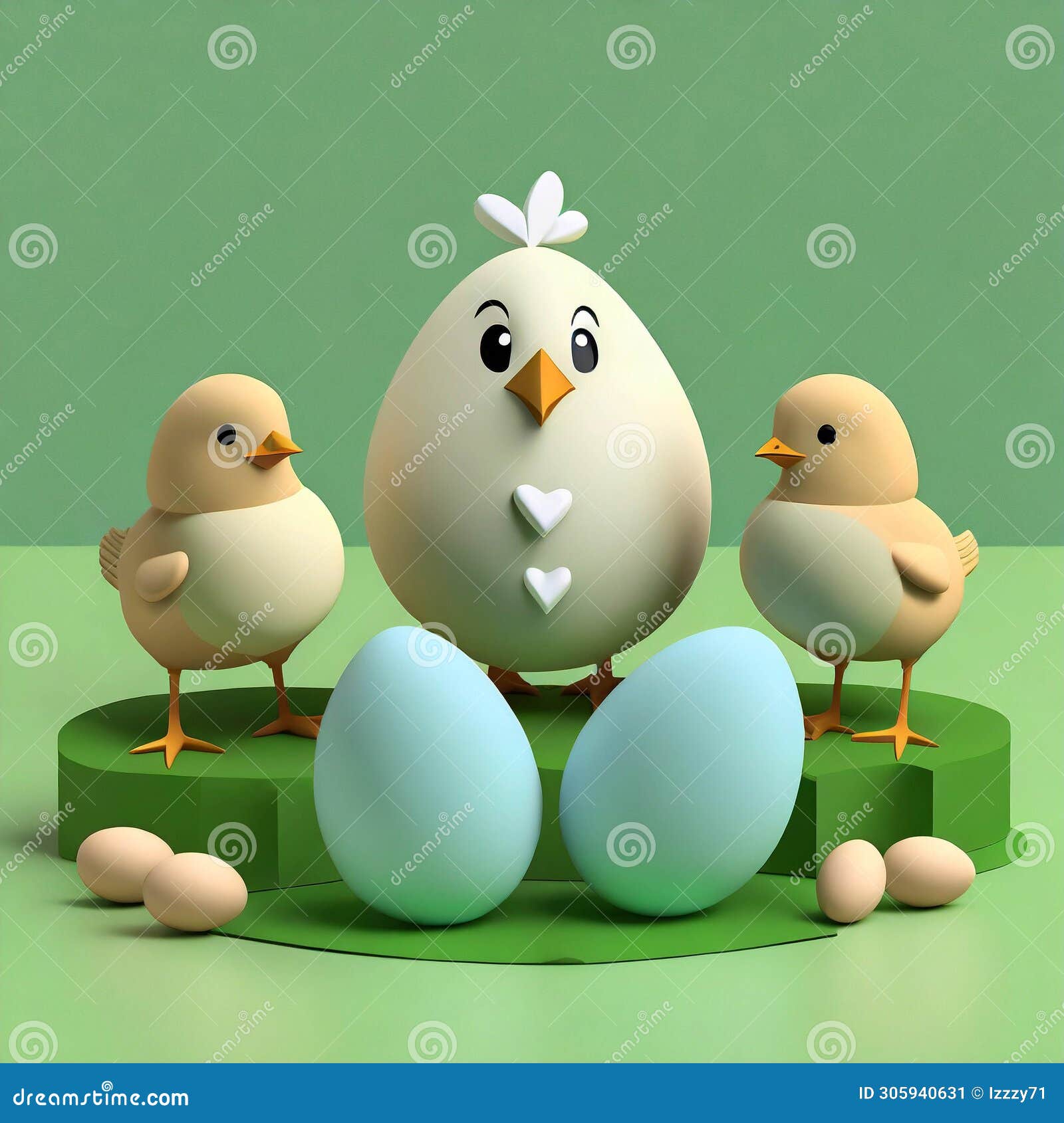 Easter Hen, Chicks and Eggs in Cartoon Clay Style Stock Illustration ...